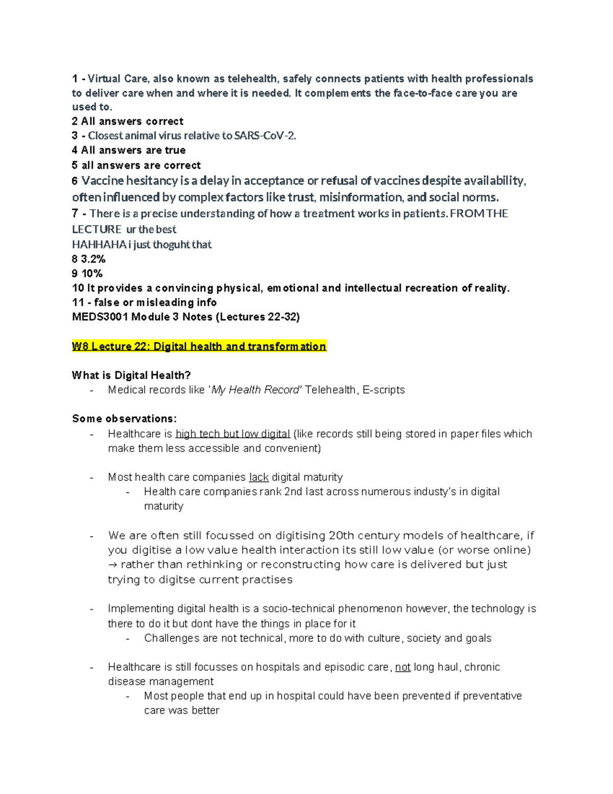 MEDS3001 Module 3 Notes - 1 - Virtual Care, also known as telehealth ...