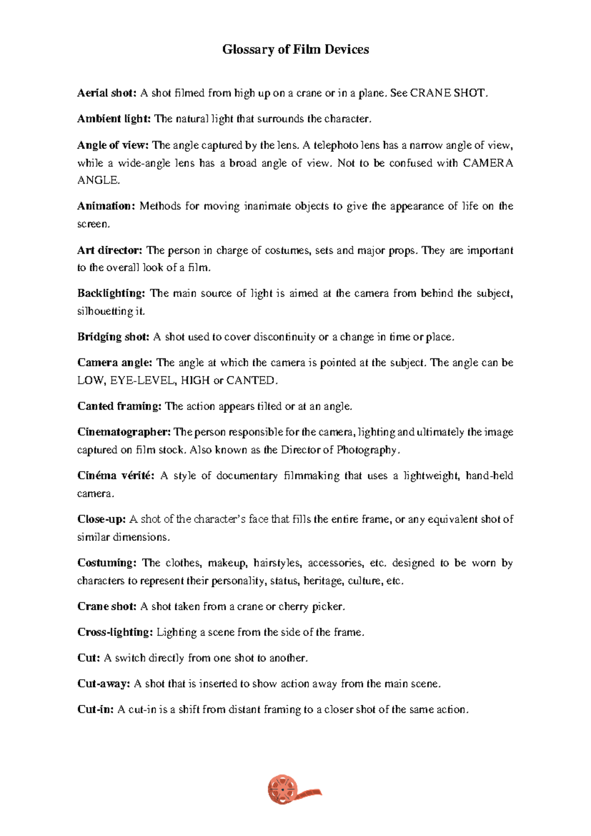 Film Devices - Film glossary - Glossary of Film Devices Aerial shot: A ...