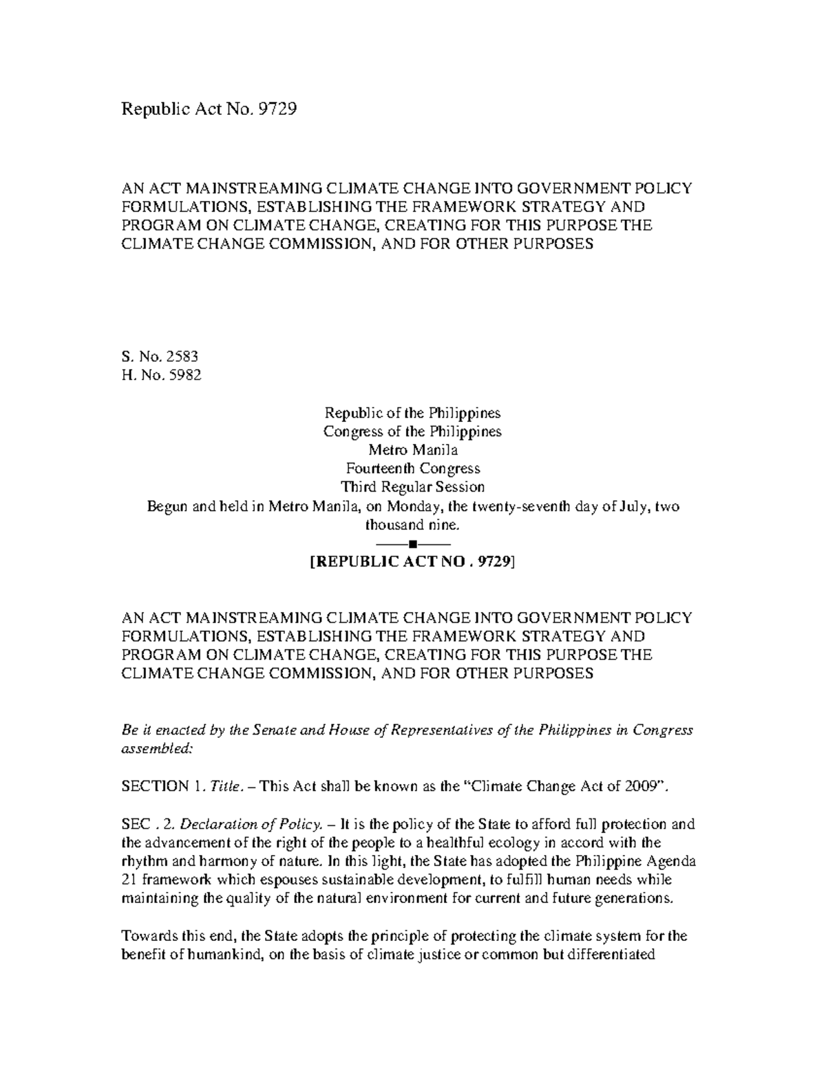 Inbound 772179508428533891 - Republic Act No. 9729 AN ACT MAINSTREAMING ...