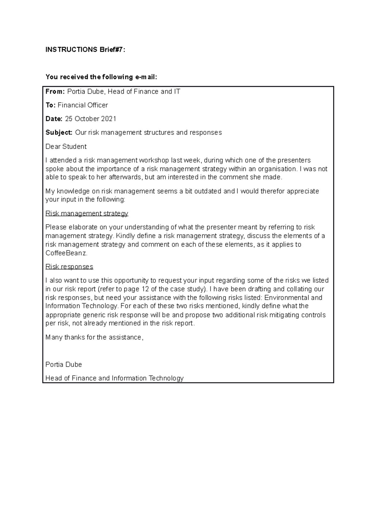 Brief 7+2021 - INSTRUCTIONS Brief#7: You received the following e-mail ...