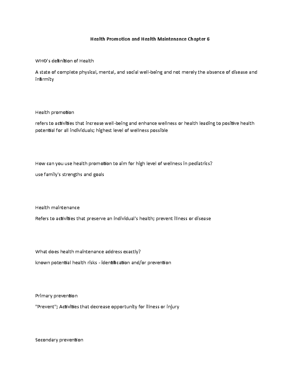 Health Promotion and Health Maintenance Chapter 6 - ) Disease ...