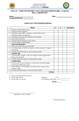 Apgar- Score- Checklist Students - Catanduanes State University COLLEGE ...