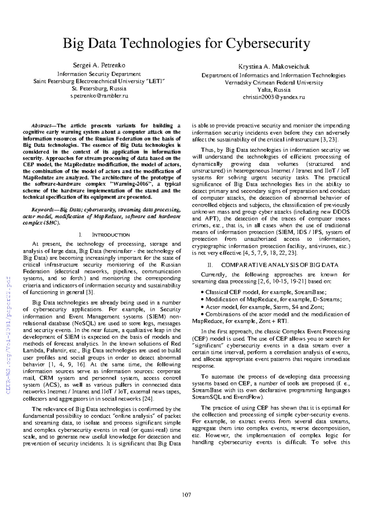 Paper 22 - thank you - Big Data Technologies for Cybersecurity Sergei A ...