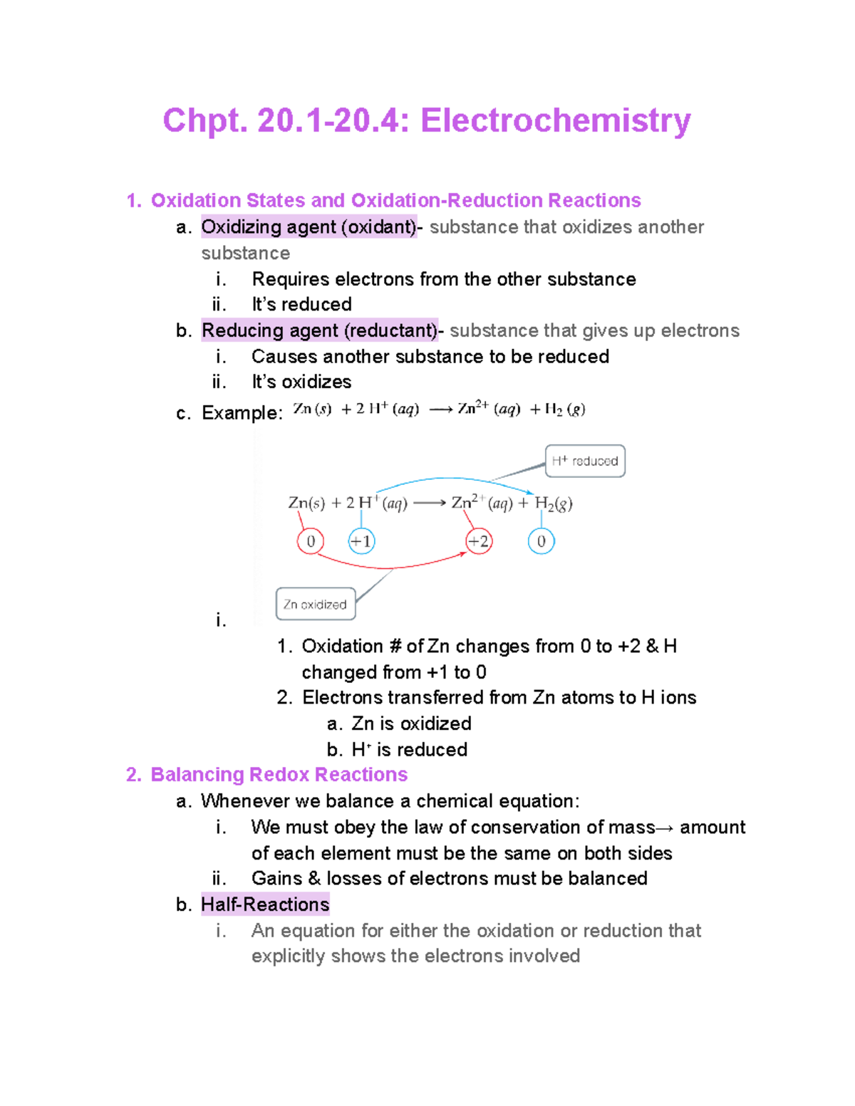 Chpt 20.1-20.4 notes-4 - Chpt. 20-20: Electrochemistry 1. Oxidation ...