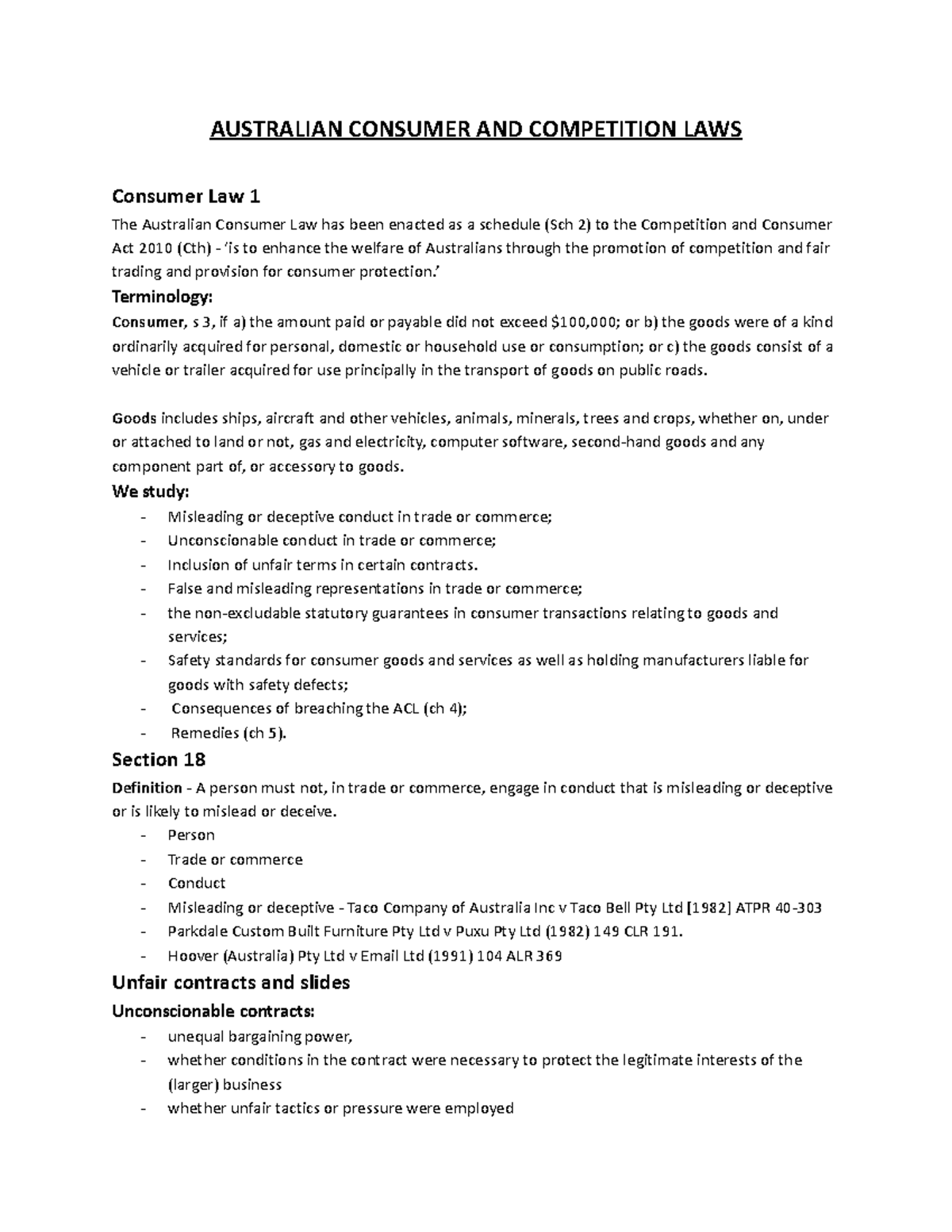 Australian Consumer AND Competition LAWS - AUSTRALIAN CONSUMER AND ...