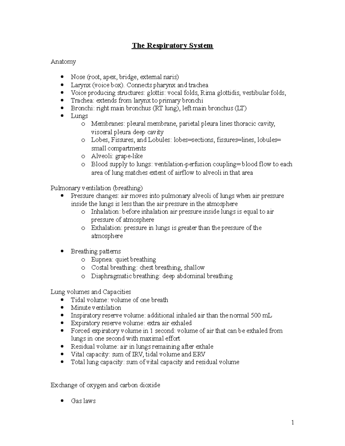 Outline- Respiratory System - The Respiratory System Anatomy Nose (root ...