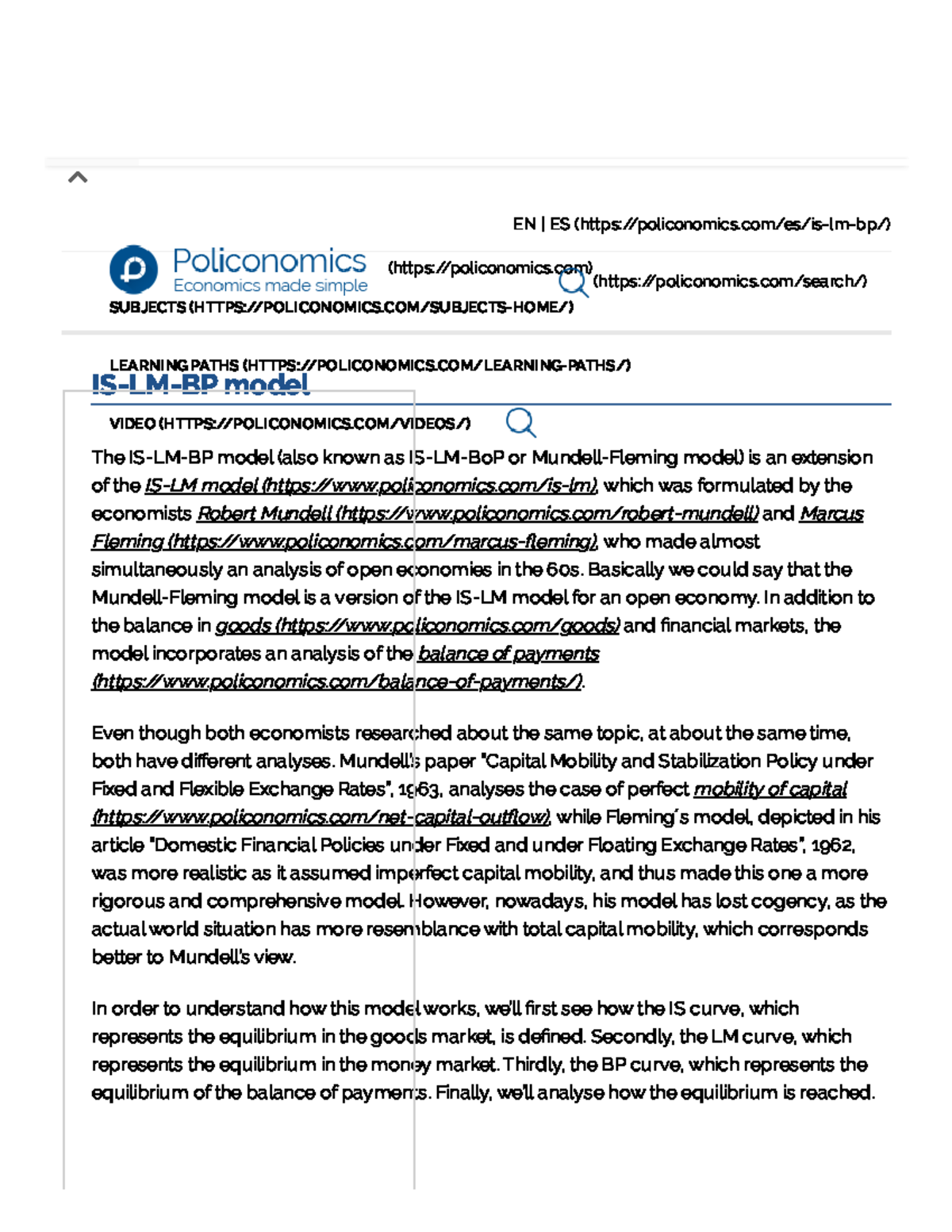 IS-LM-BP model - Policonomics - IS-LM-BP model The IS-LM-BP model (also ...