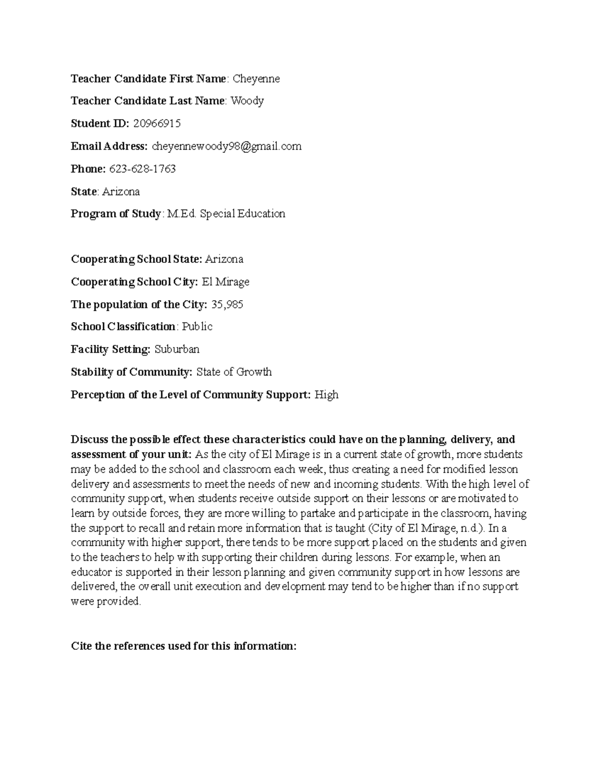 STEP 1 - Step template - Teacher Candidate First Name: Cheyenne Teacher ...