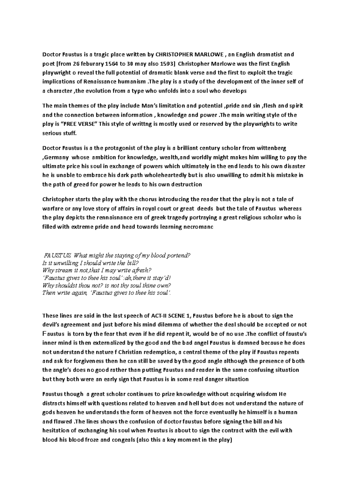 PDF 2 - Assignment - Doctor Faustus is a tragic place written by CHRISTOPHER MARLOWE , an ...