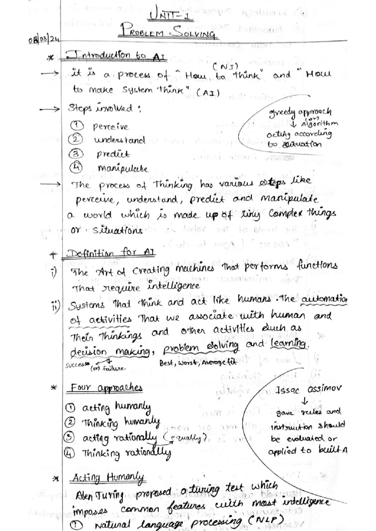 AIML FULL Notes - J NII. 1 PROBLEM SOLVING introduction to AI (NI) it ...