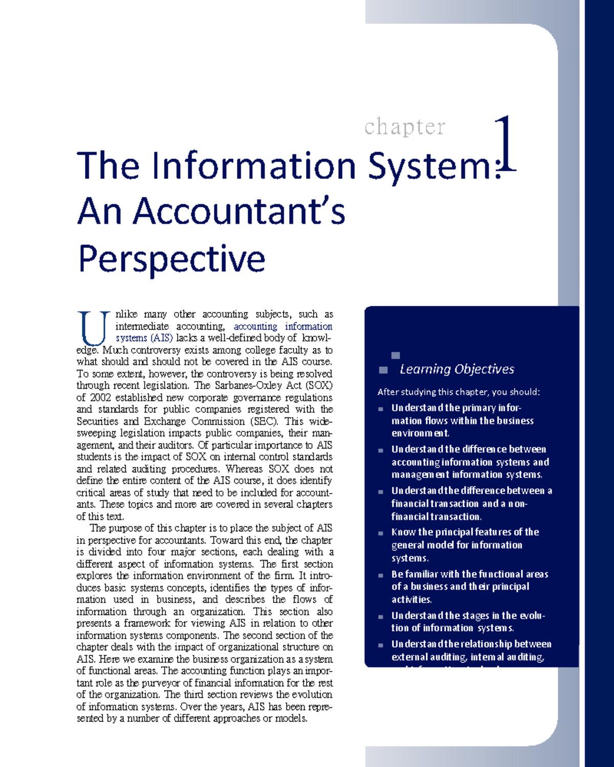 AIS Chapter 1 Introduction to IS - U c h a p t e r 1 The Information System: An Accountant9s ...