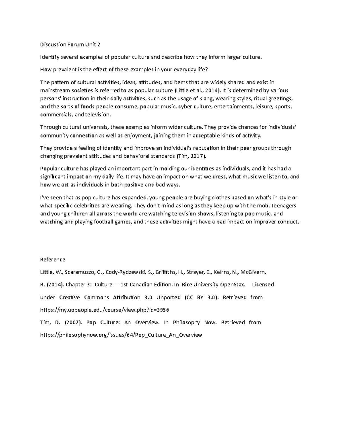 Dicussion unit 2 - work Assignment - Discussion Forum Unit 2 Identify ...