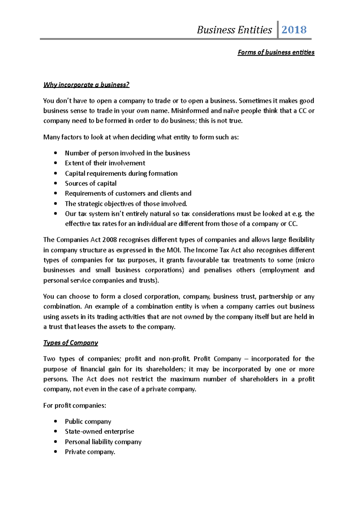 Entities forms of entities - Business Entities 2018 Forms of business ...