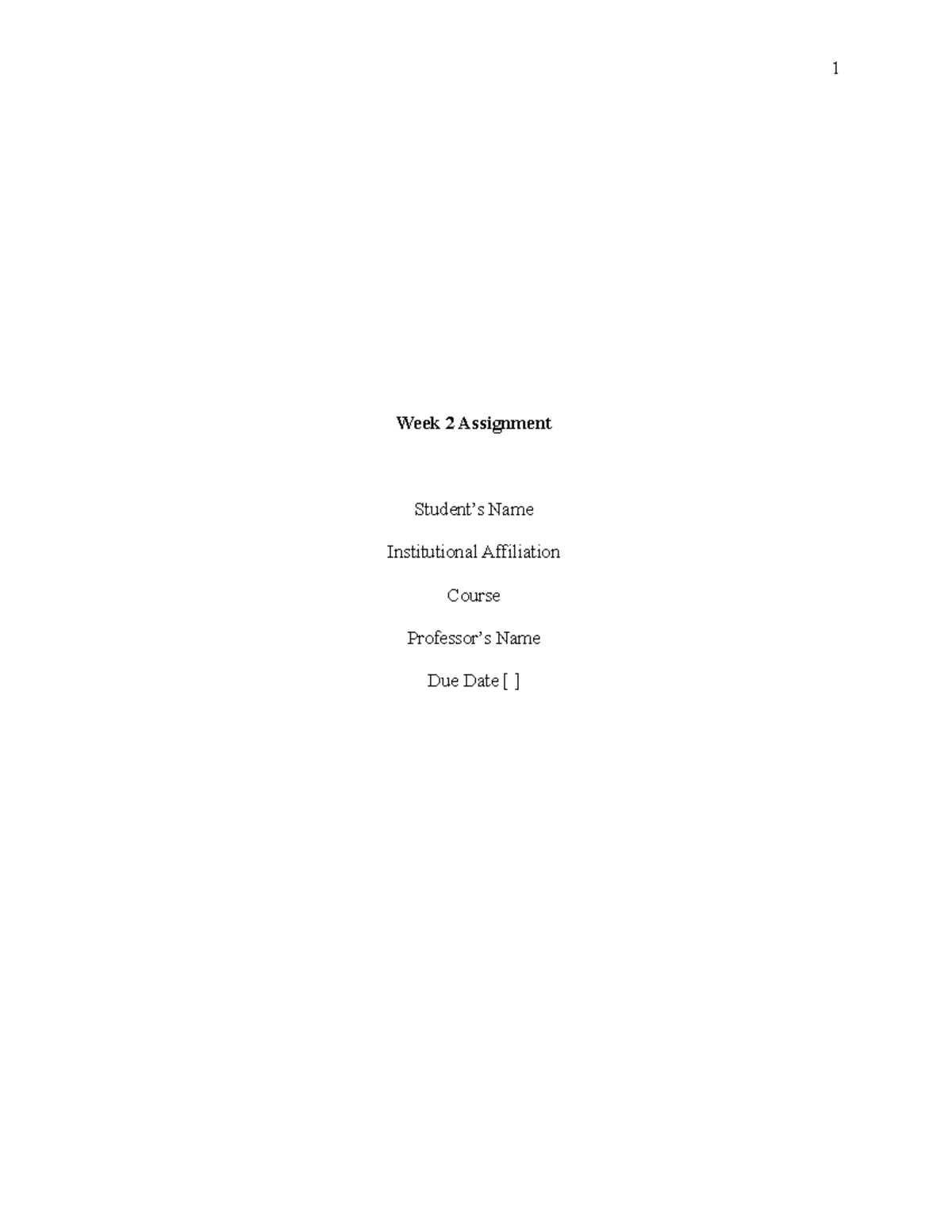 Week 2 Assignment - Critical Discussion - Week 2 Assignment Student’s ...