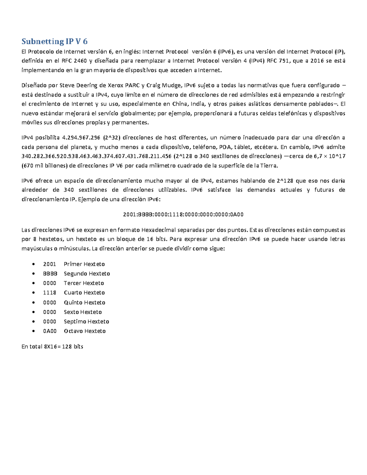 Subnetting IP V 6 - subneteo clase ip 6 - Subnetting IP V 6 El ...