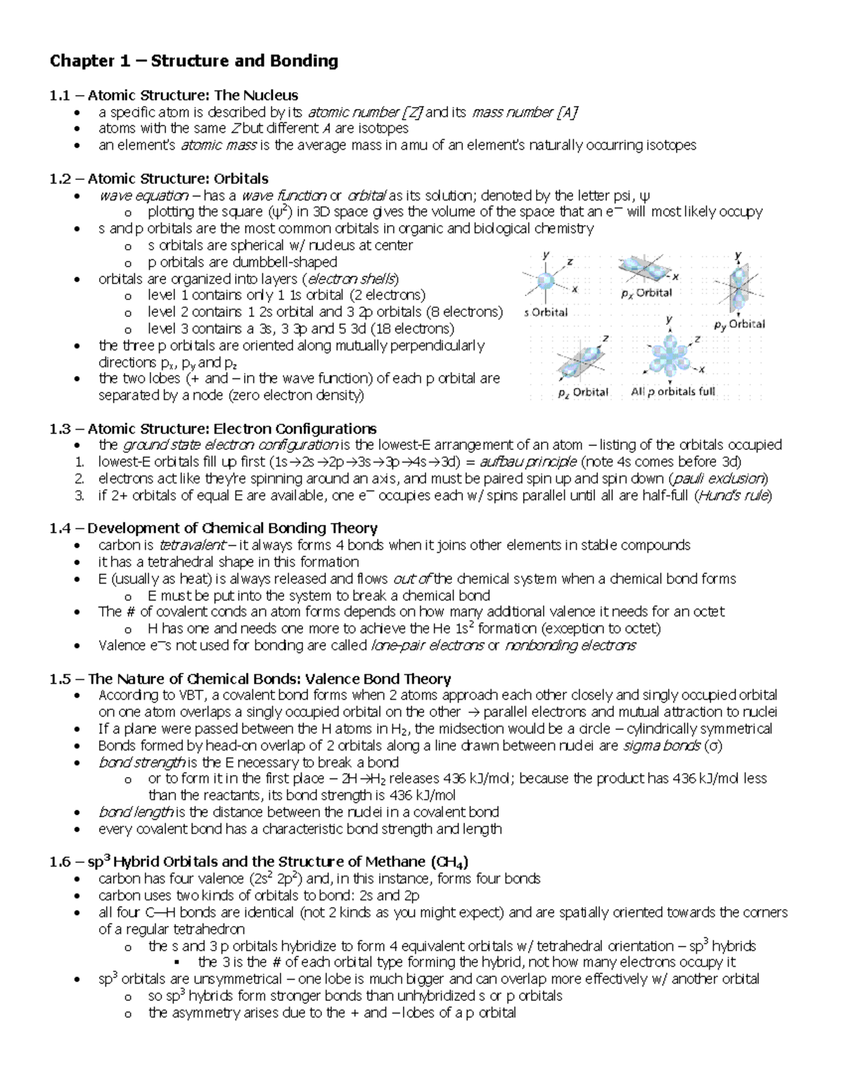 202810159 Organic Chemistry Notes - Chapter 1 – Structure and Bonding 1 ...