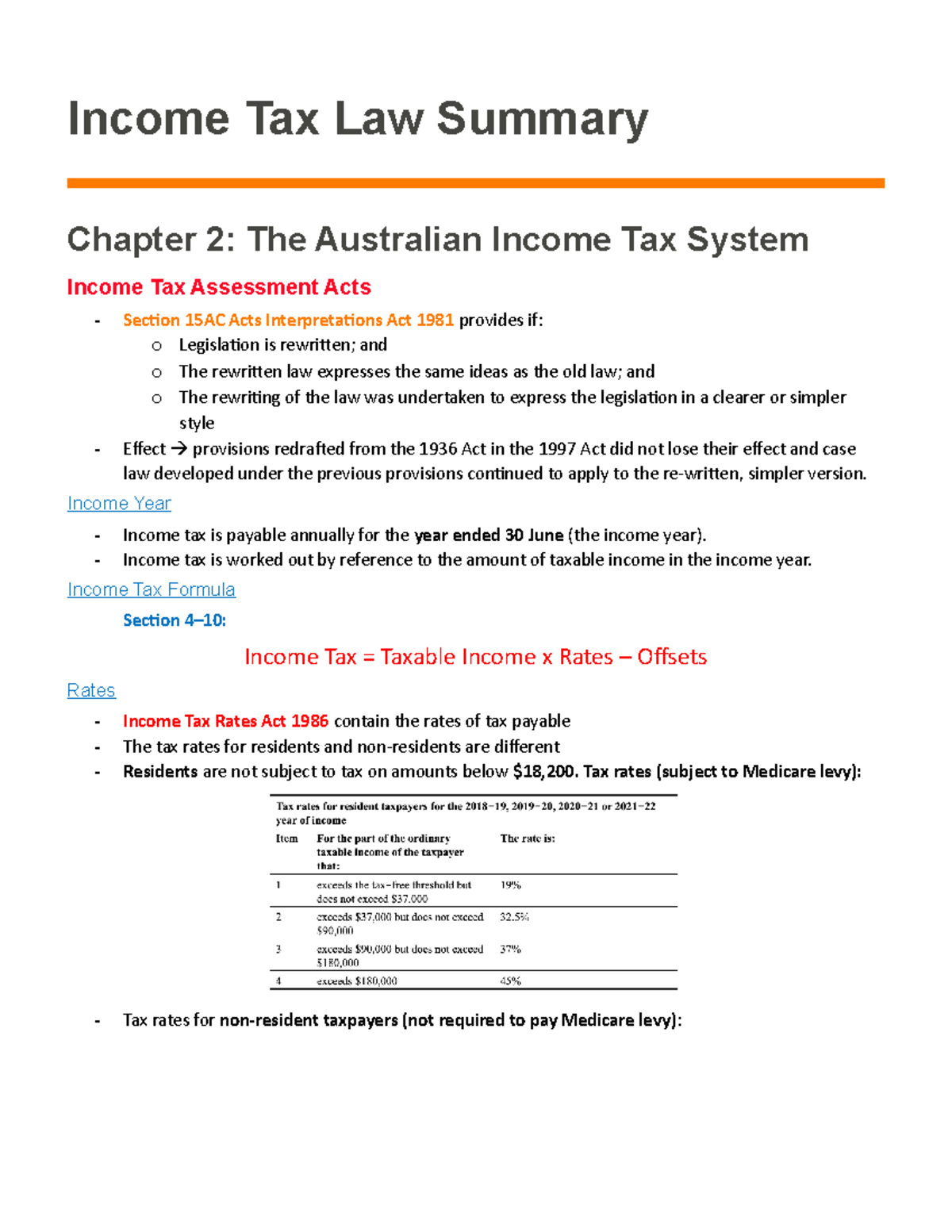 Tax-Summary modified - summary and PQ structure for some sections ...
