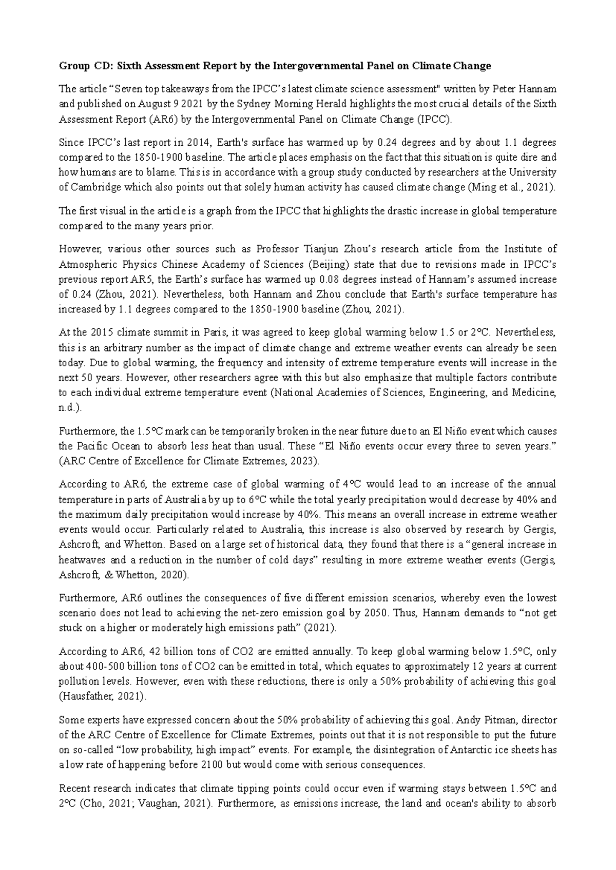 Article Summary Group CD - Group CD: Sixth Assessment Report by the ...