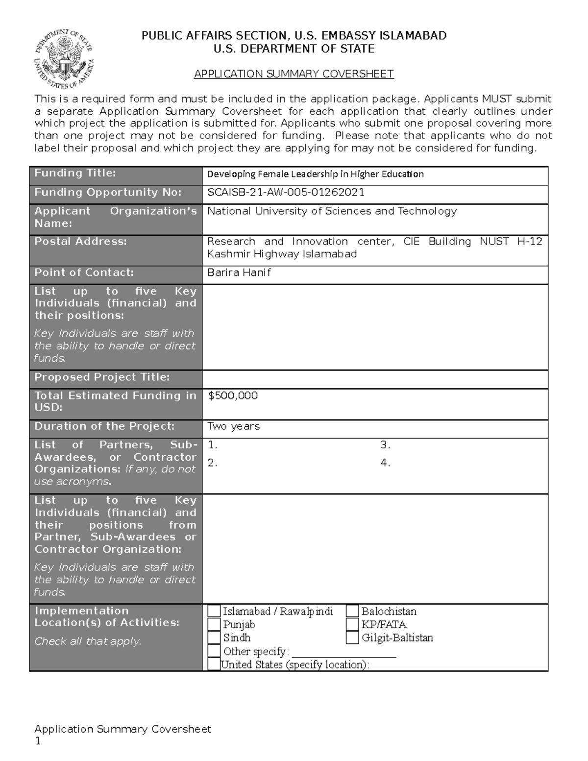 01. Attachment 1 - Application Summary Coversheet - Template - Edited ...
