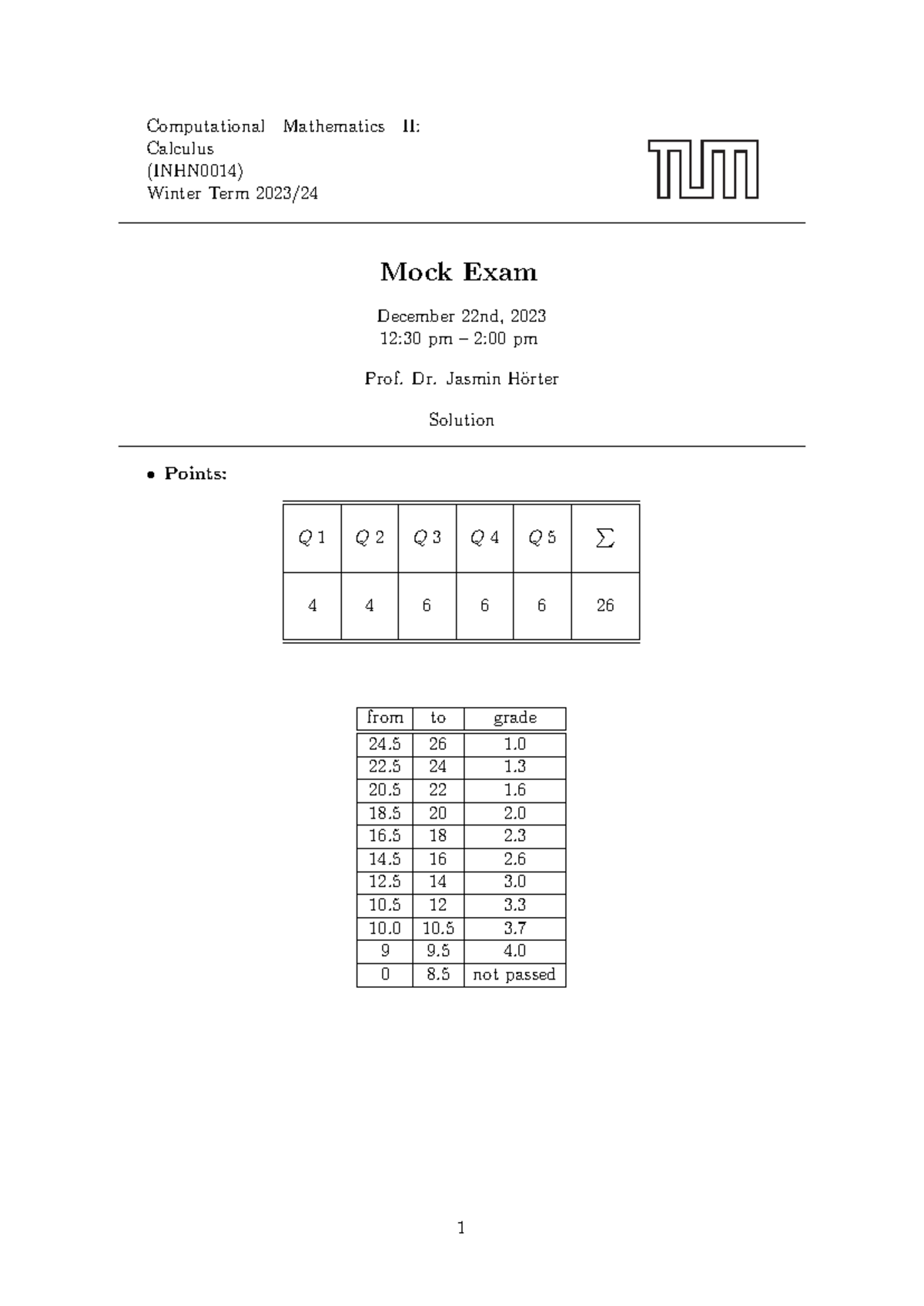 Trial Exam Solution - Mock exam midterm for calculus - Computational ...