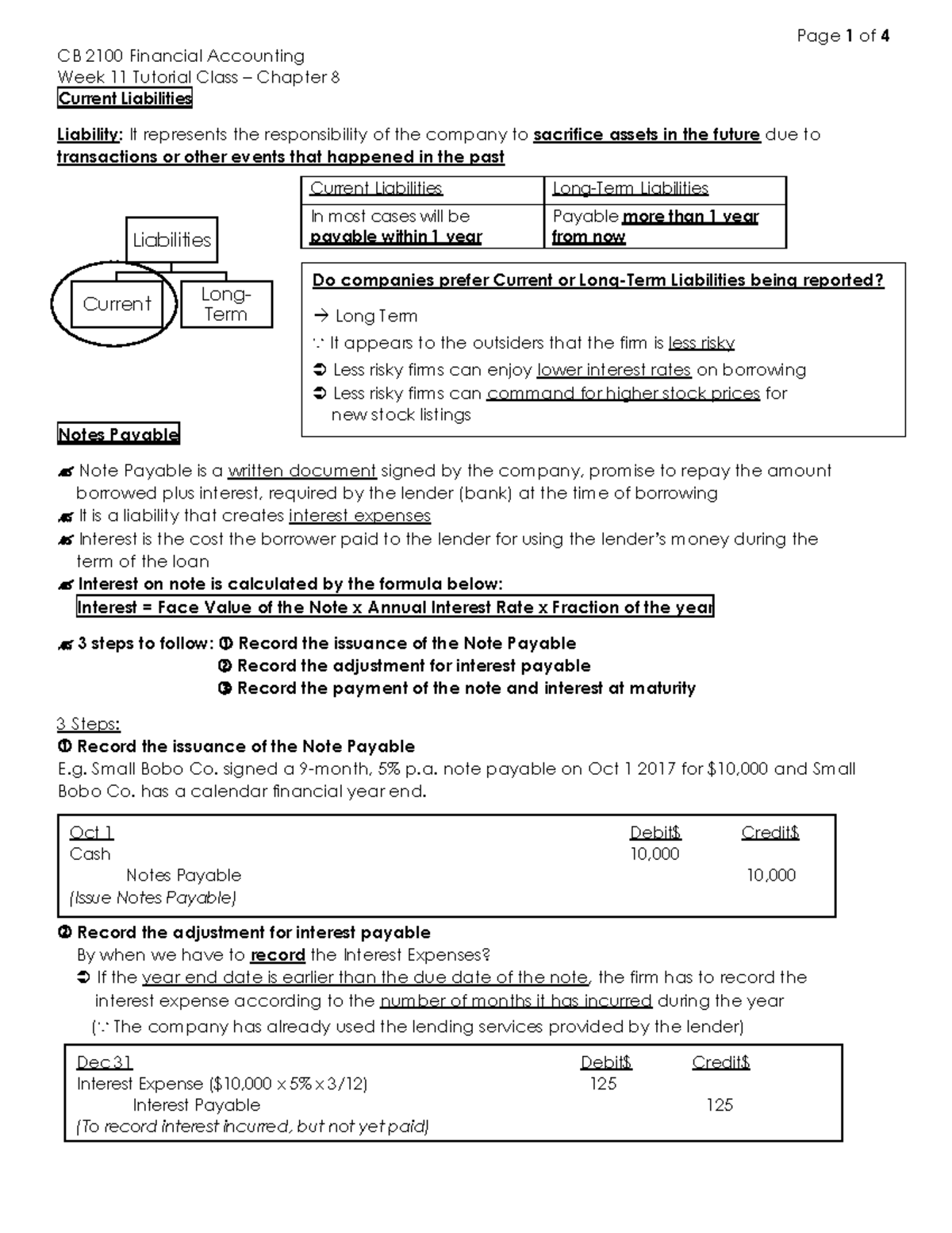 Note 8 - Lecture notes 1,3,2 - CB 2100 Financial Accounting Week 11 ...
