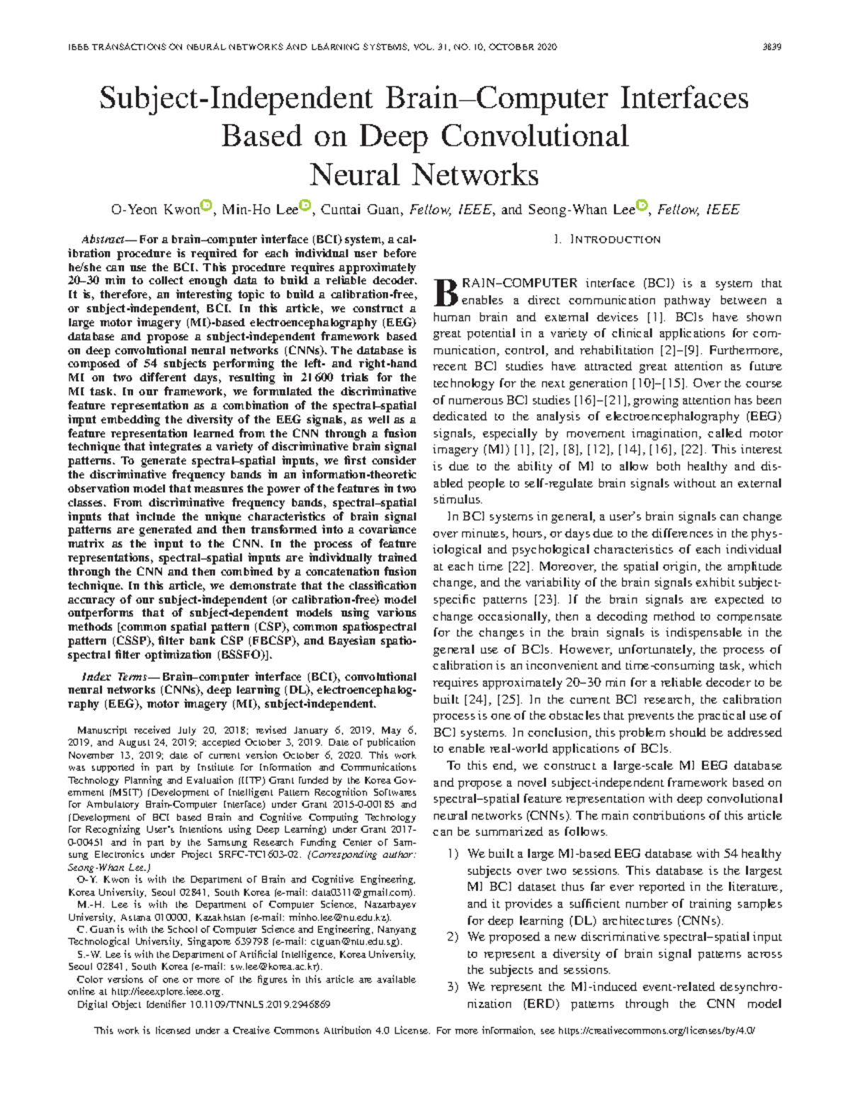 Subject-Independent Brain Computer Interfaces Based on Deep ...