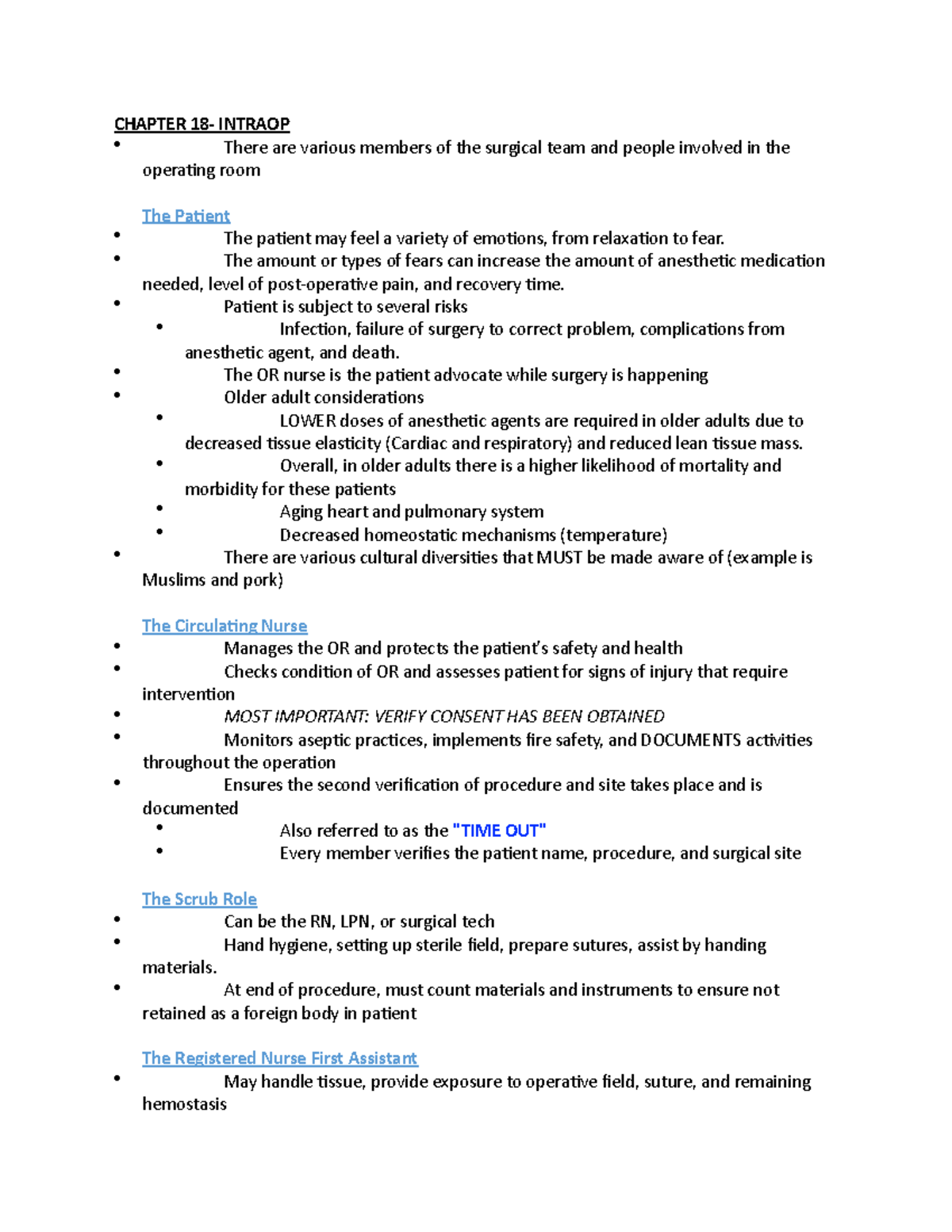 Chapter 18 - notes - CHAPTER 18- INTRAOP There are various members of ...