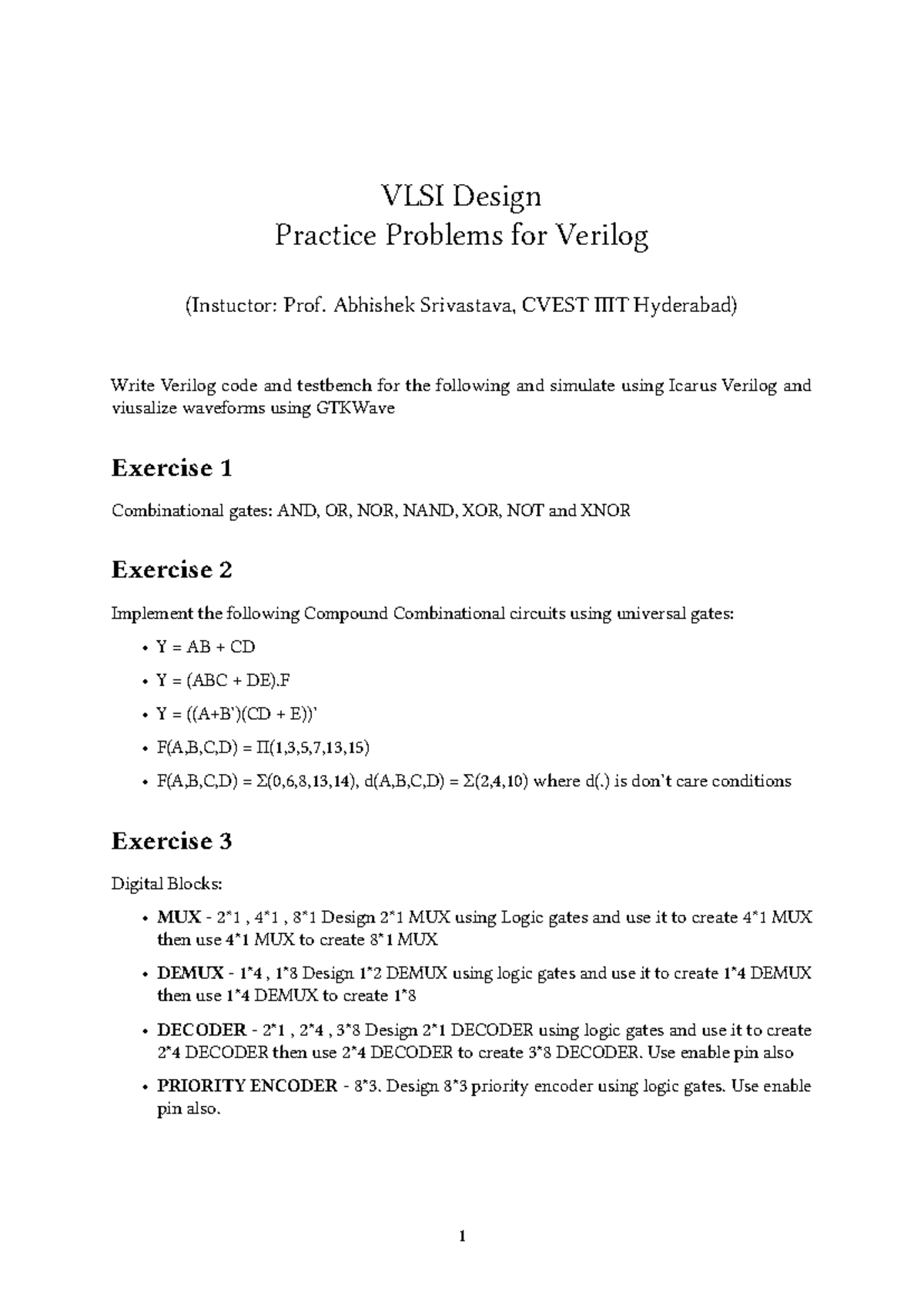 Practice Problems Verilog Vlsi Design Practice Problems For Verilog 5170