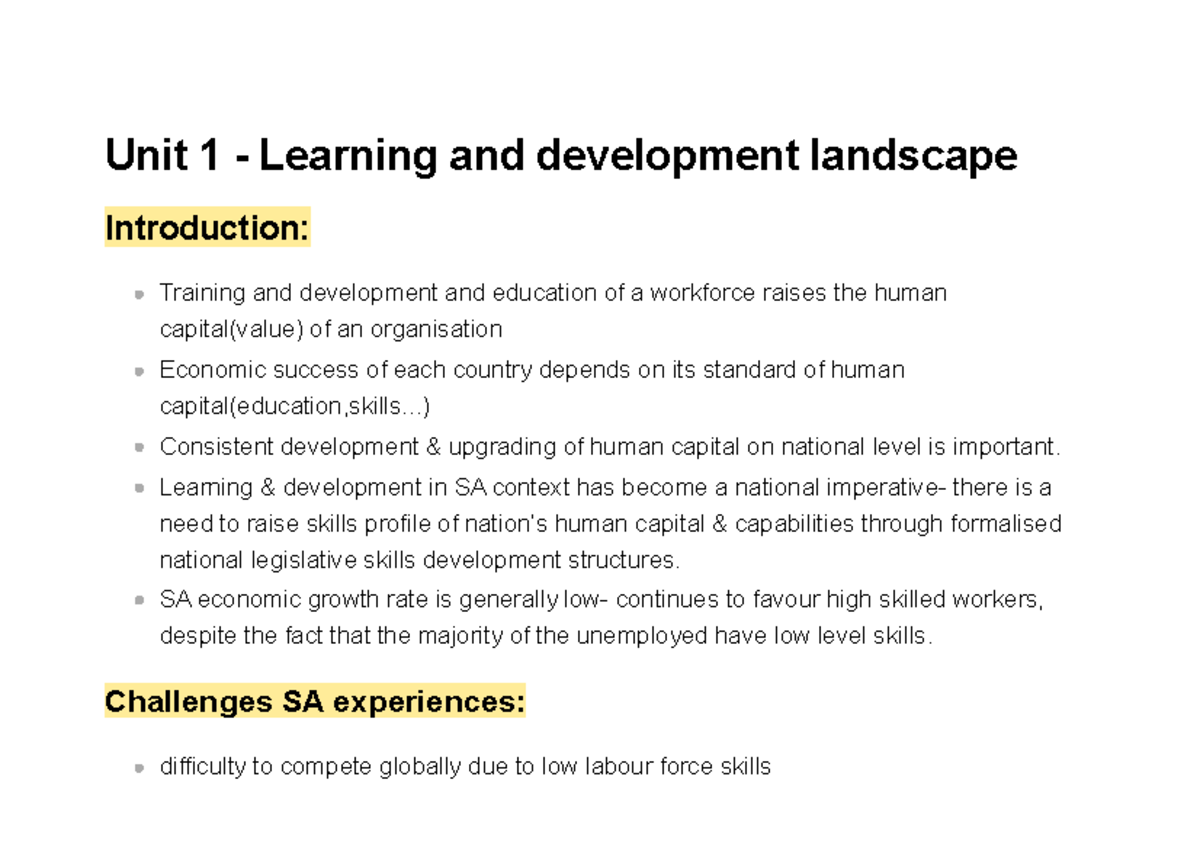 Unit 1 - Learning and development landscape - Unit 1 - Learning and ...