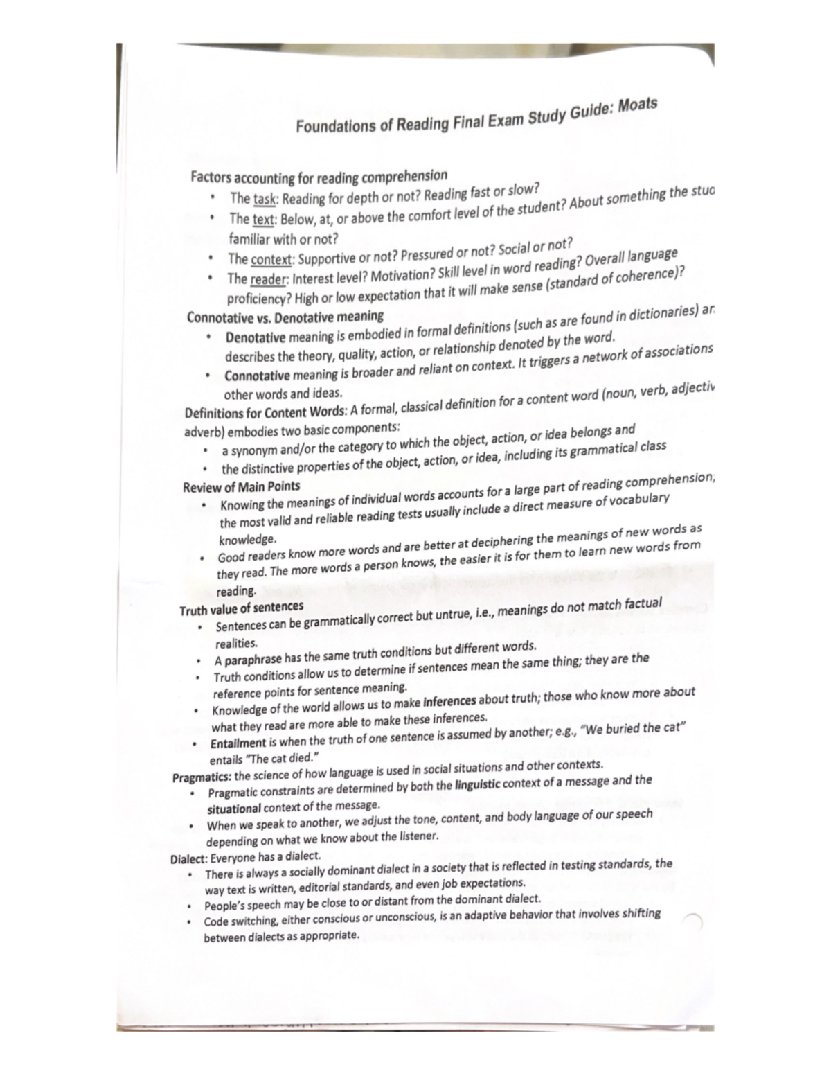 Foundations of Reading Final Exam Study Guide Moats-3 - RDNG 6313 - Studocu