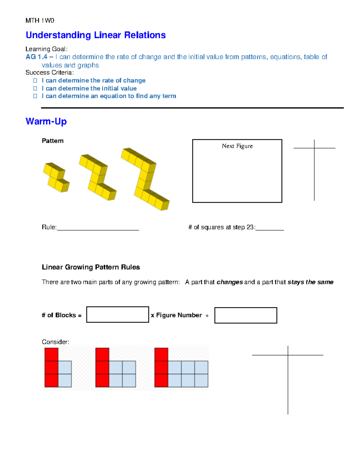 6.3 - Linear Relations, rate of change and initial value - MTH 1W ...