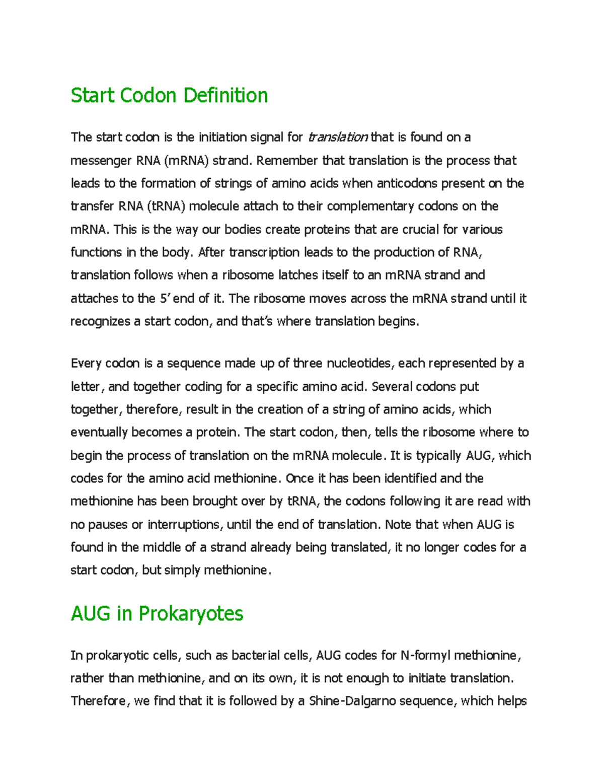 Start Codon Definition - Remember that translation is the process that ...