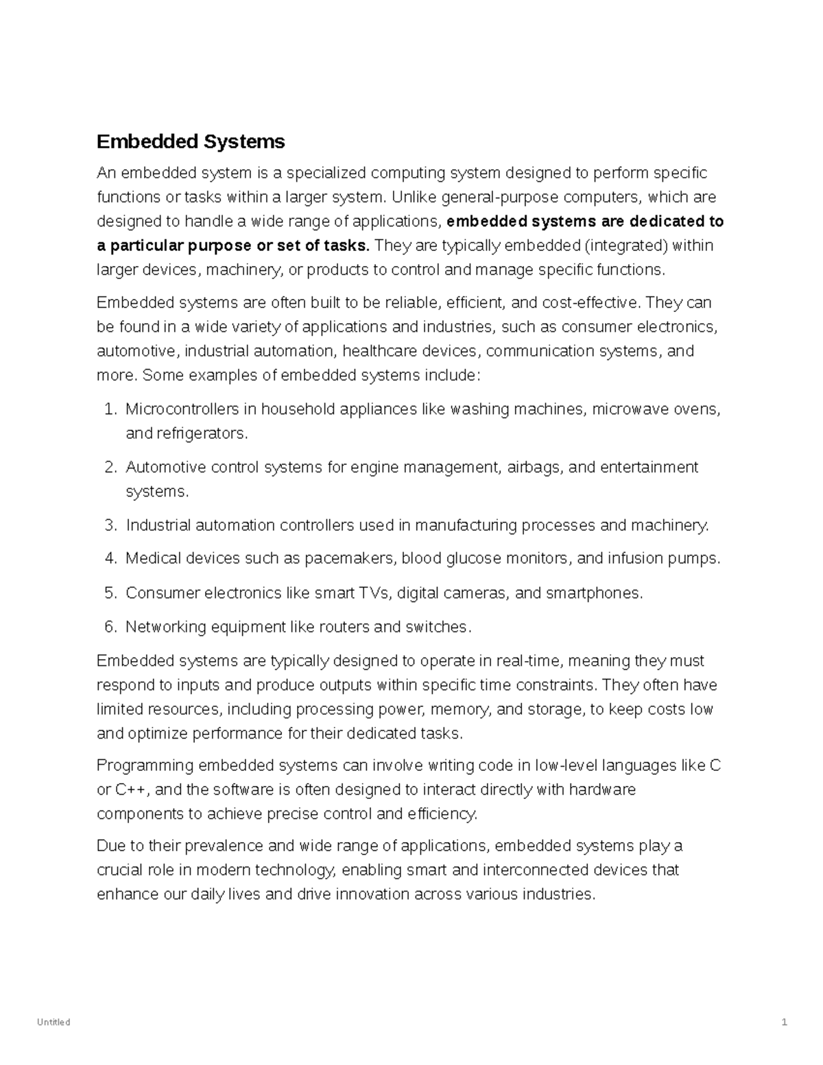 Embedded systems - Unlike general-purpose computers, which are designed ...