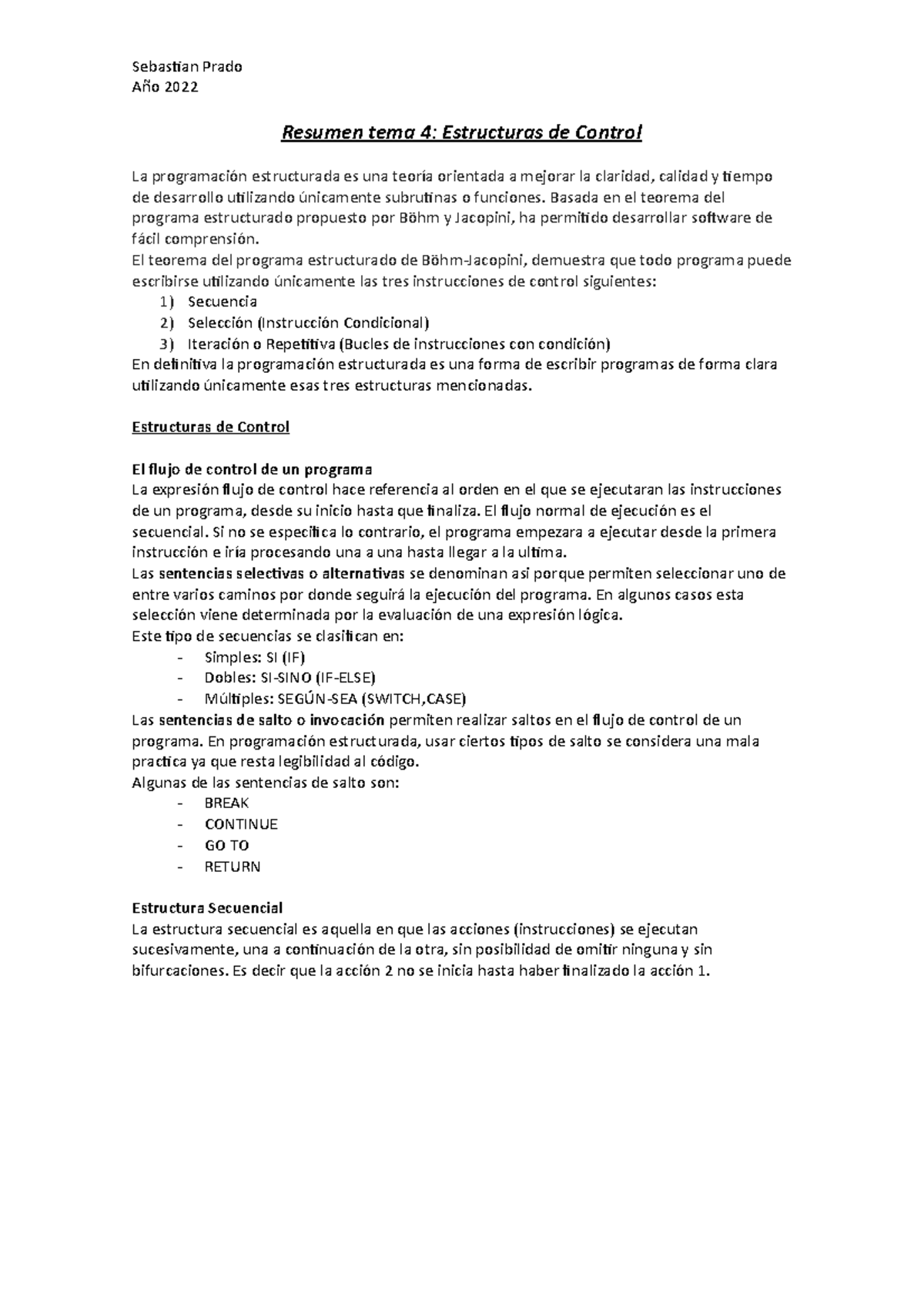 Resumen tema 4 - asdfasdfasdf - Año 2022 Resumen tema 4: Estructuras de ...