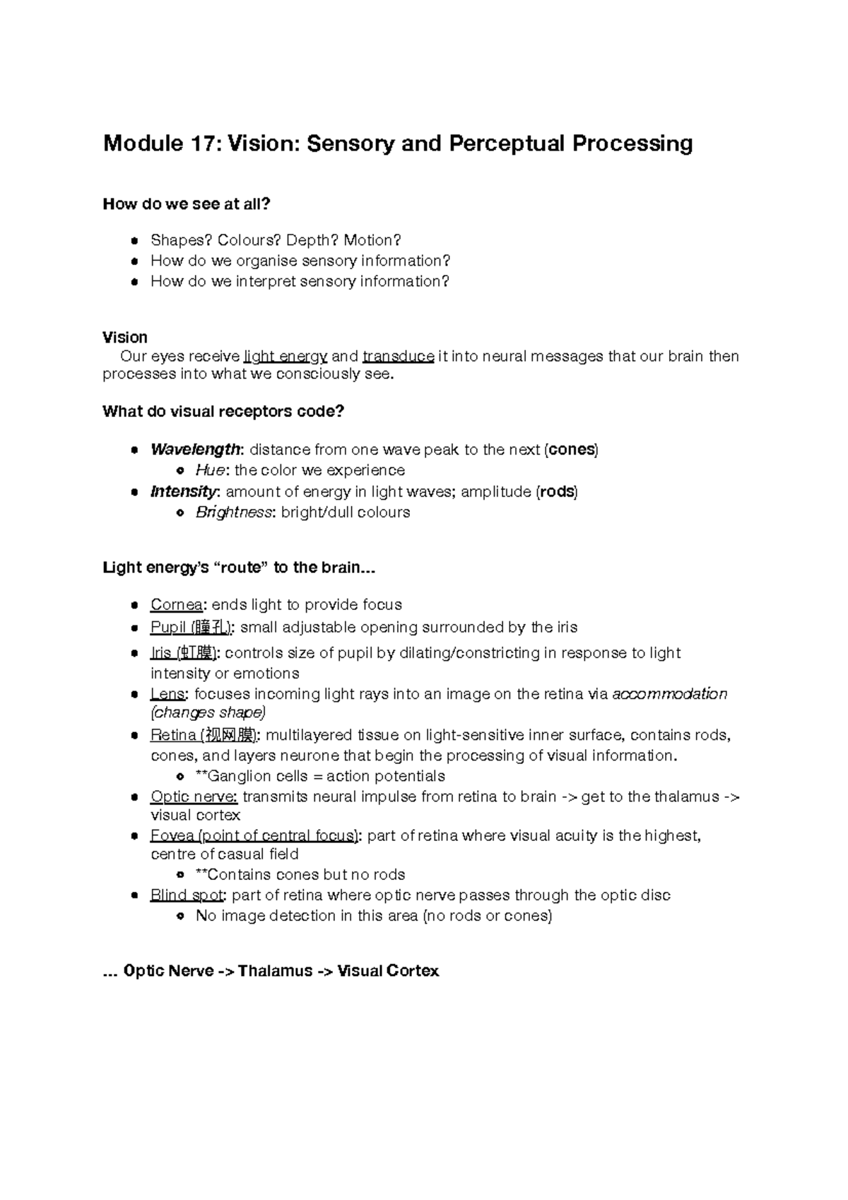 Module 17 - Perceptions: Vision - Module 17: Vision: Sensory and ...