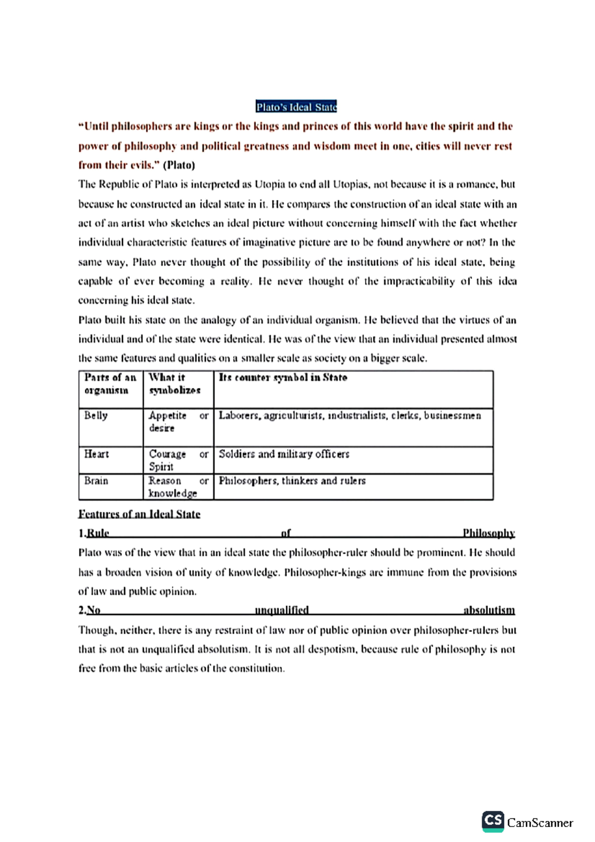 Plato's Ideas State - Bs ,bba Bsit - Studocu