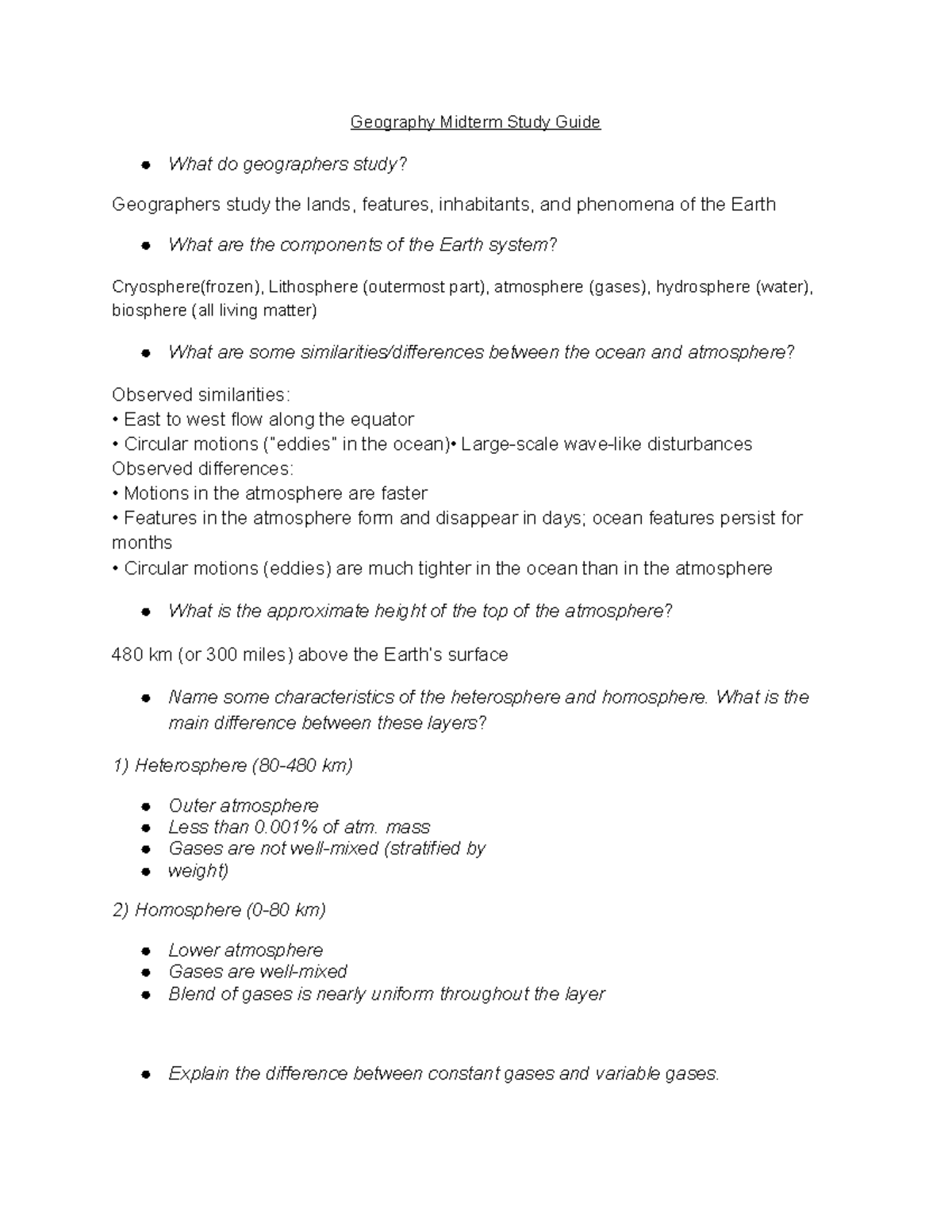 Geog3A Midterm Study Guide - Geography Midterm Study Guide What do ...