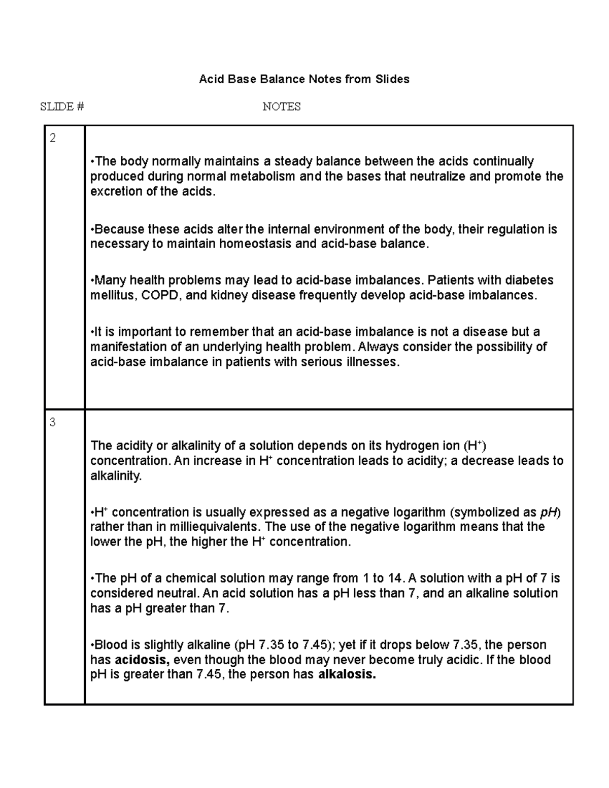 ABGs Notes on Slides - Acid Base Balance Notes from Slides SLIDE ...