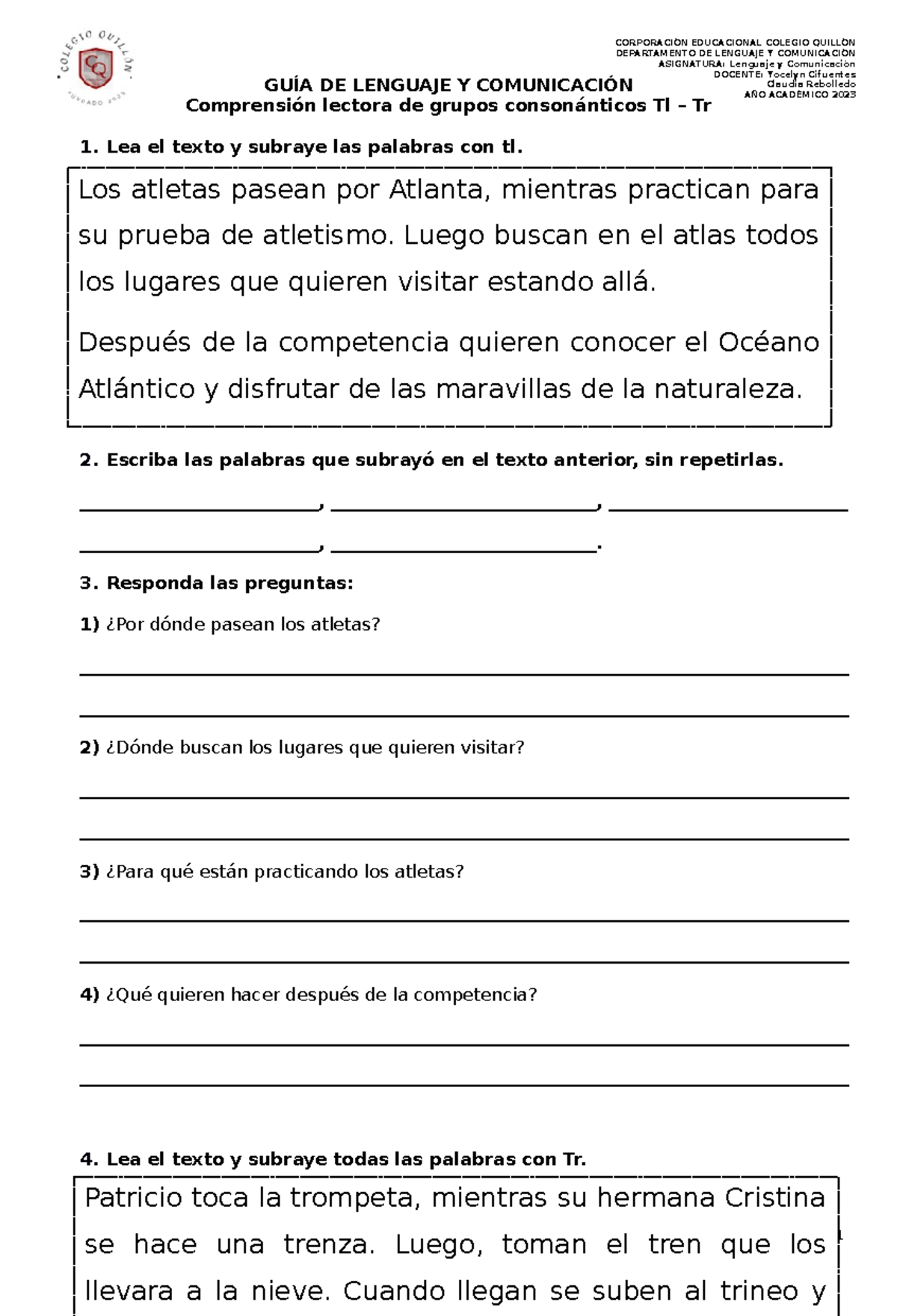 Comprensión lectora Tl - Tr - GUÍA DE LENGUAJE Y COMUNICACIÓN ...