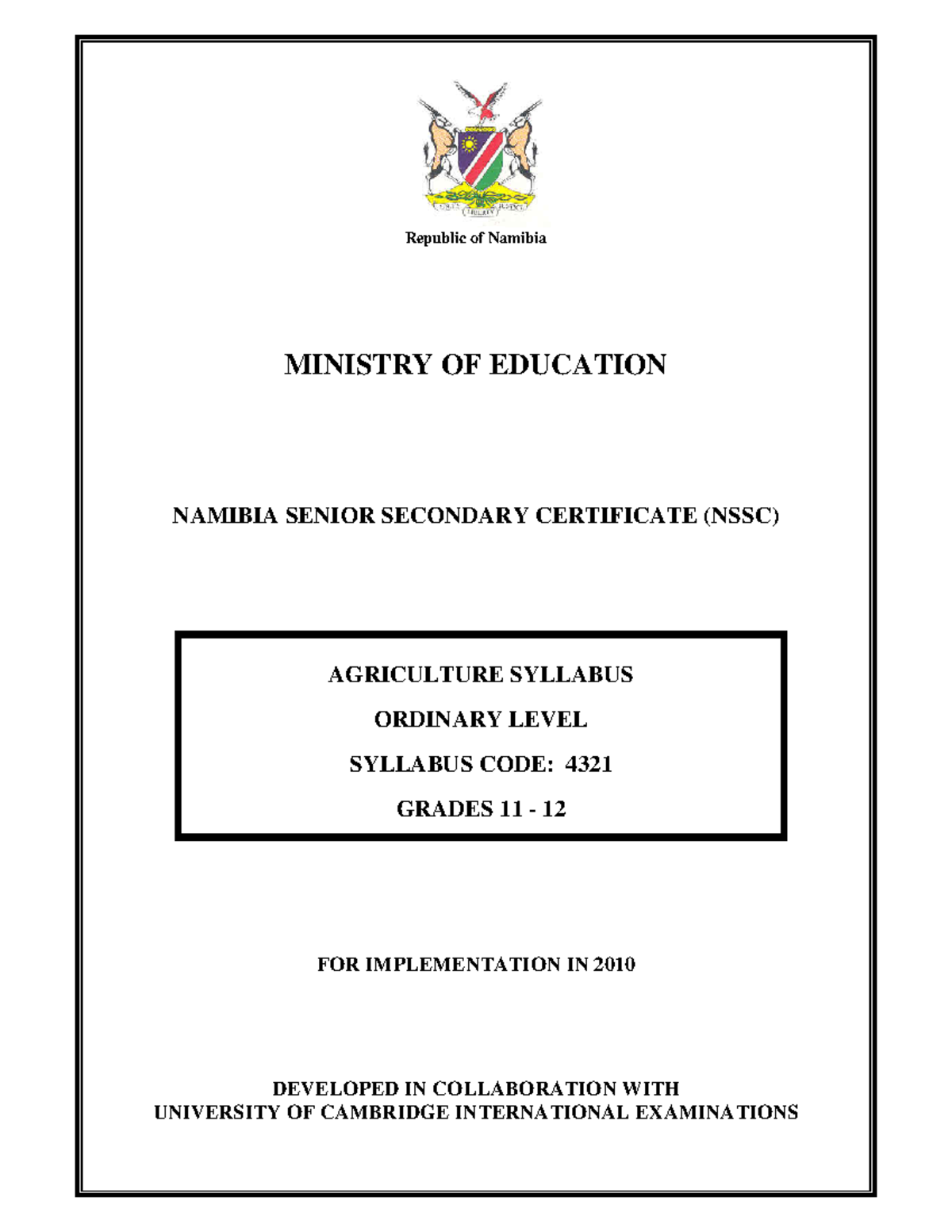 Nssco Syllabus Agr Nov2010 - Bachelor of Science - NUST - Studocu