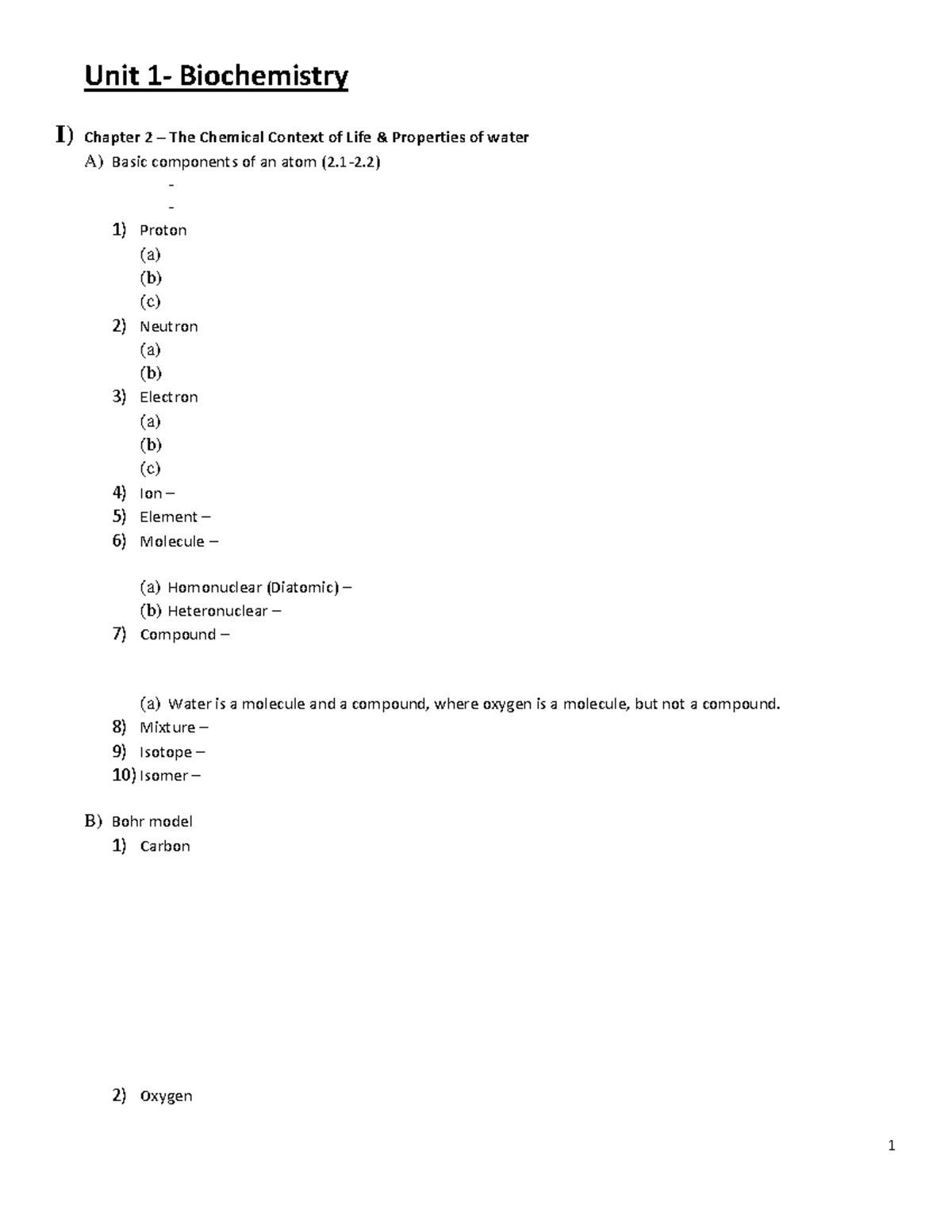 1 Biochemistry Unit packet In Focus - Unit 1- Biochemistry I) Chapter 2 ...