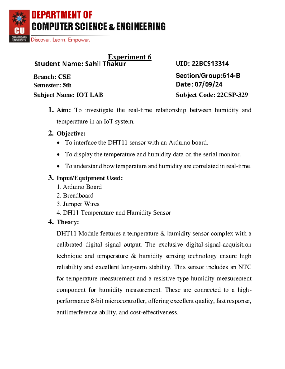Iot456 - iot practical reports - COMPUTER SCIENCE & ENGINEERING Experiment 6 1. Aim: To - Studocu