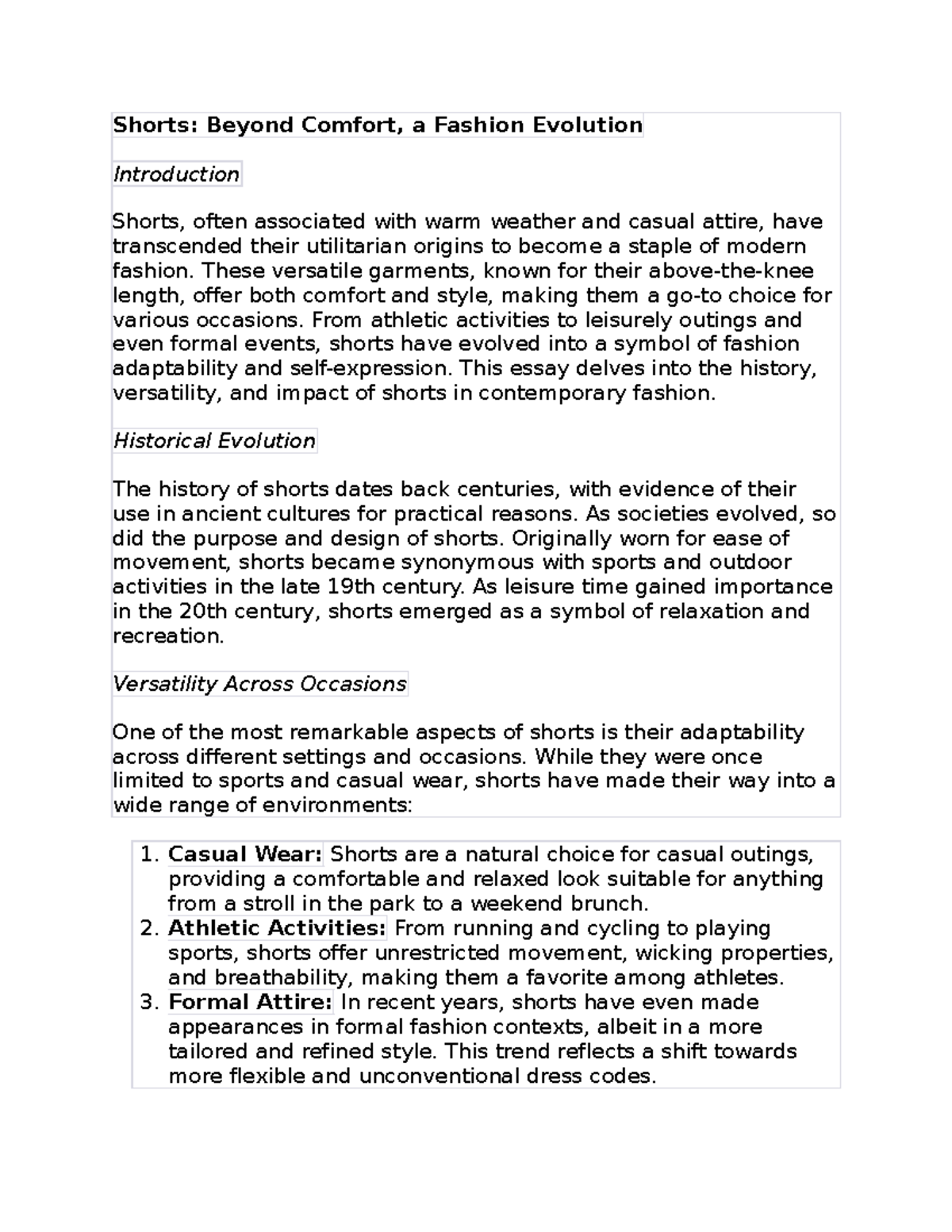 13 - Normal generalised essay - Shorts: Beyond Comfort, a Fashion ...