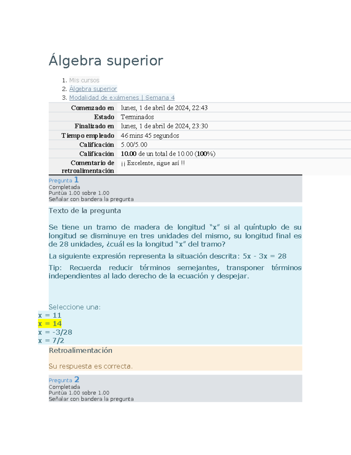 Álgebra superior semana 4 - Álgebra superior 1. Mis cursos 2. Álgebra ...