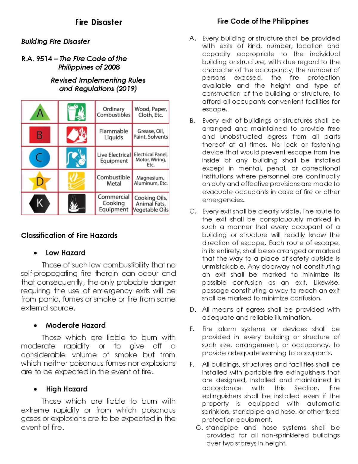 Fire Disaster - 9514 – The Fire Code of the Philippines of 2008 Revised ...