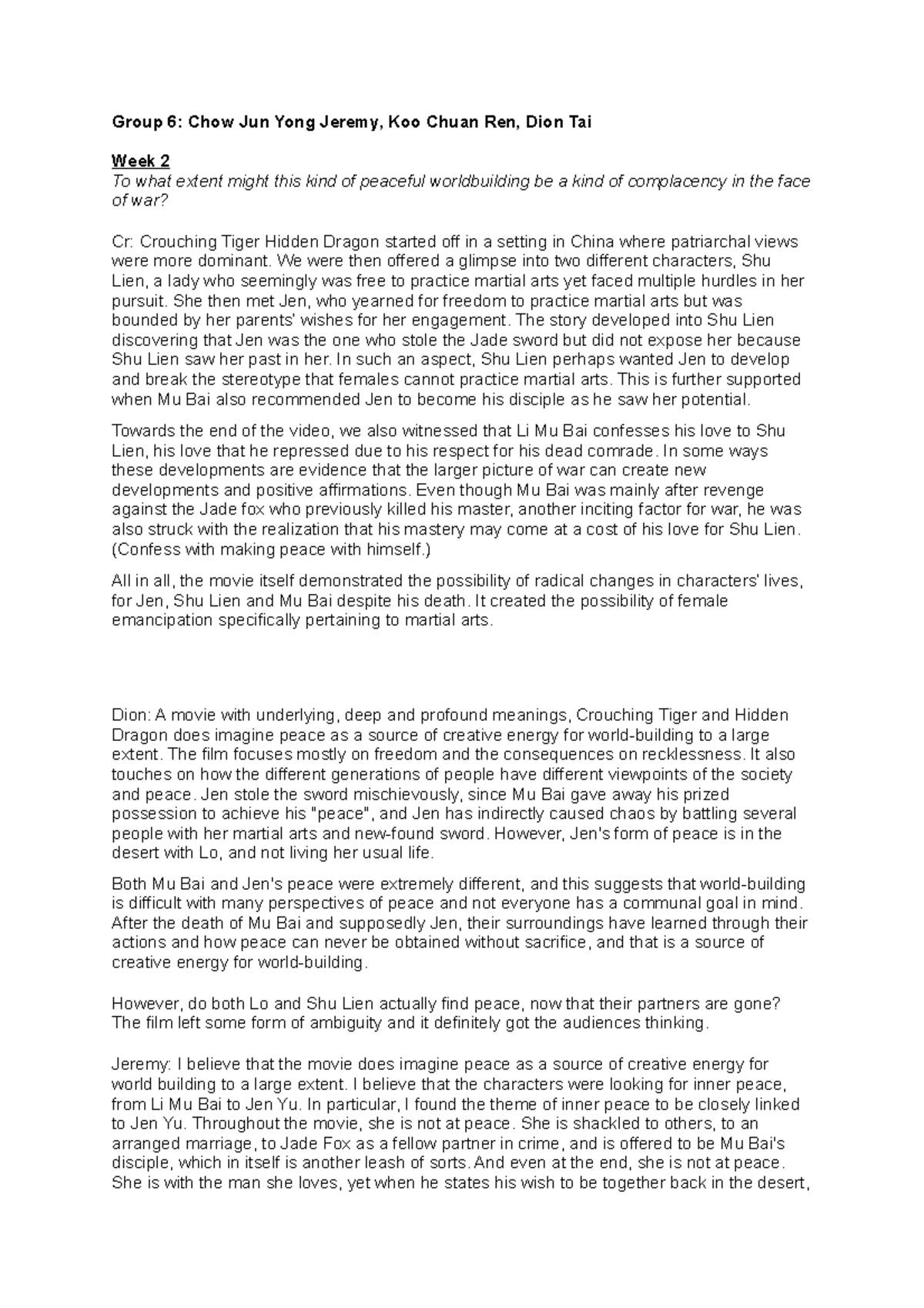 BQ Week 2 Group 6 - Group 6: Chow Jun Yong Jeremy, Koo Chuan Ren, Dion ...