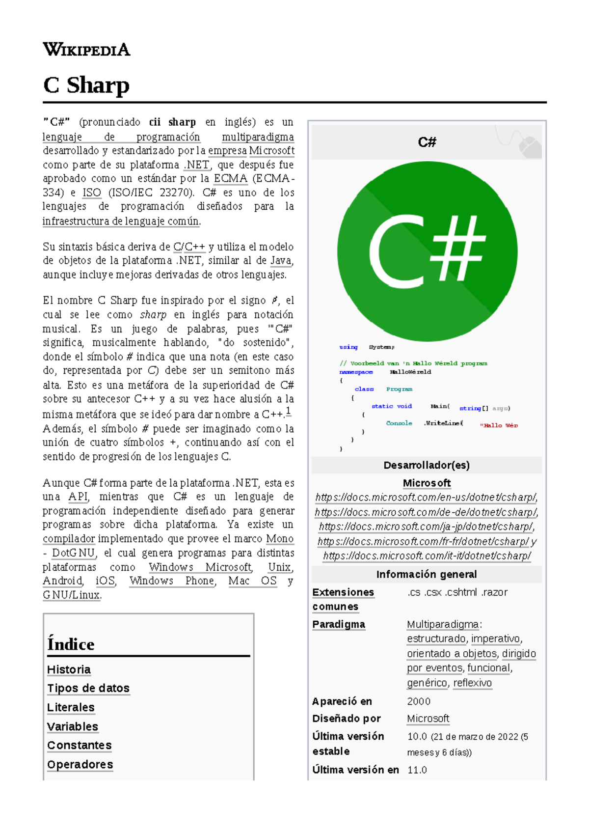 C Sharp - jao - C# Desarrollador(es) Microsoft docs.microsoft/en-us/dotnet/csharp/, - Studocu