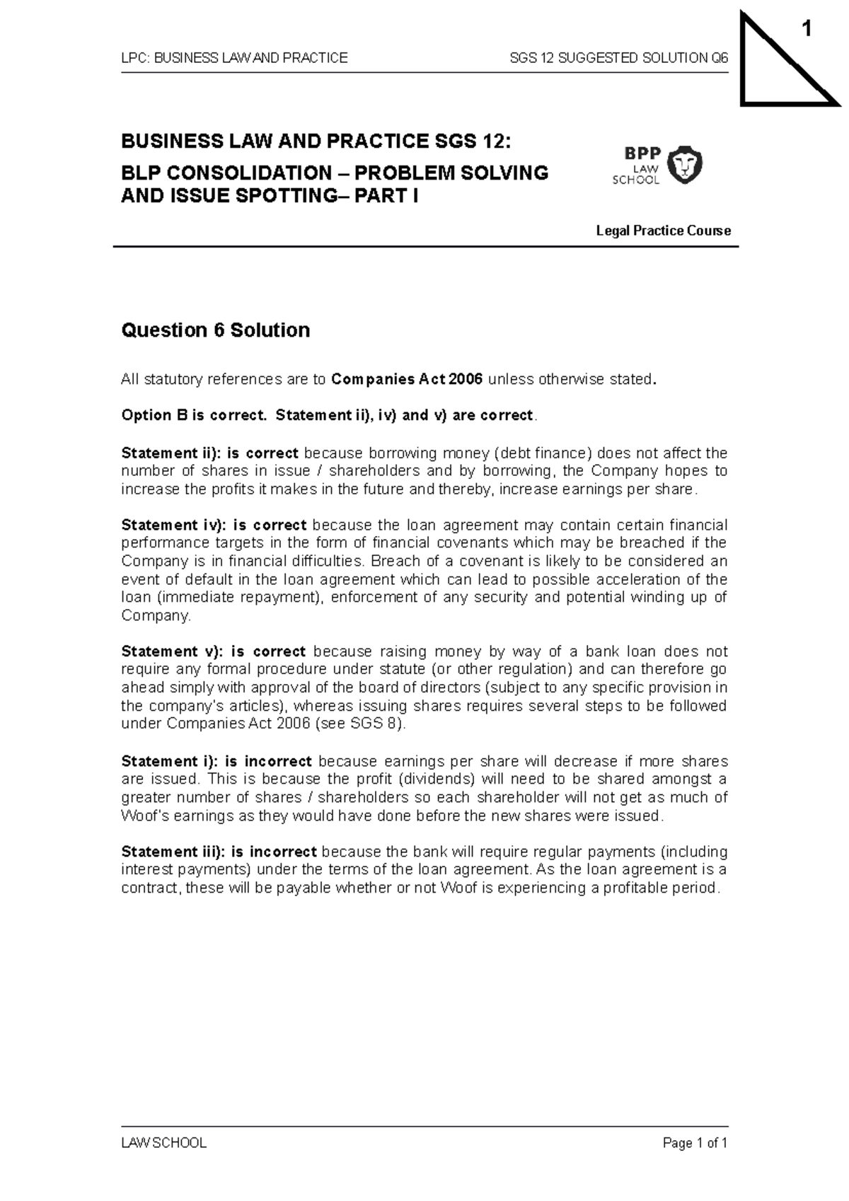 BLP SGS 12 Q6 Solution (Debt Finance) 2022-23 - LPC: BUSINESS LAW AND PRACTICE SGS 12 SUGGESTED ...