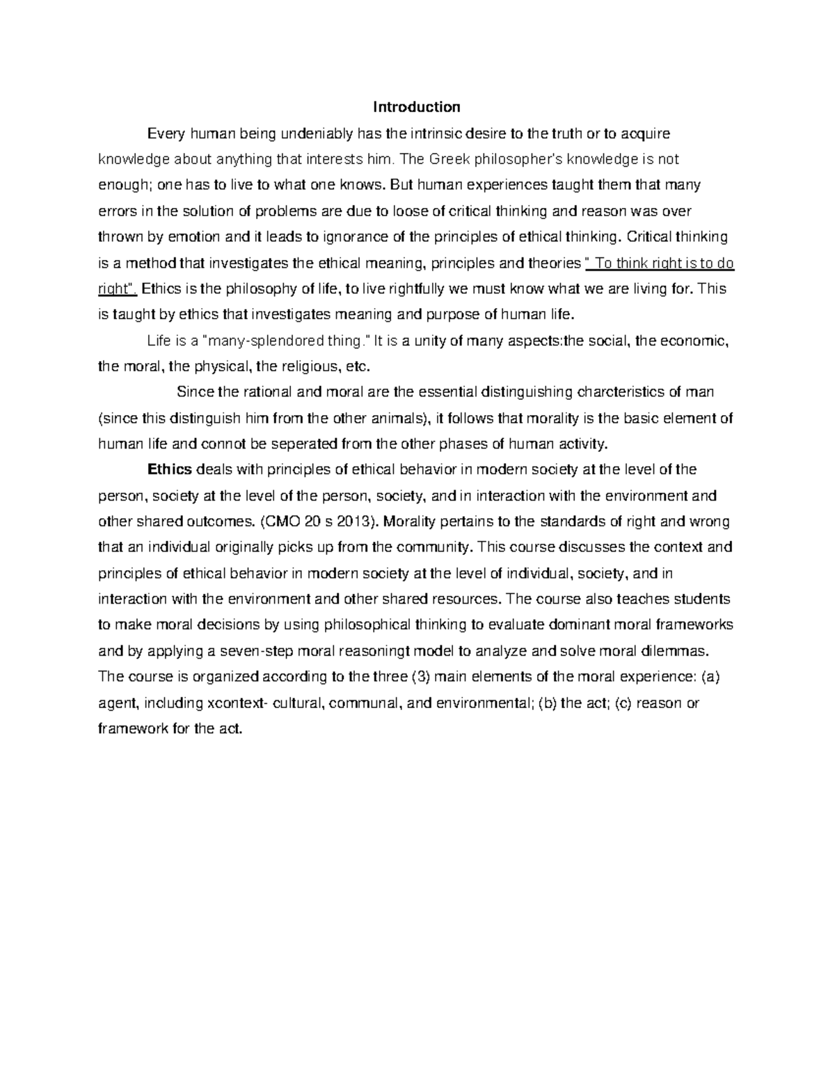 Lesson 1& 2 - notes - Introduction Every human being undeniably has the ...