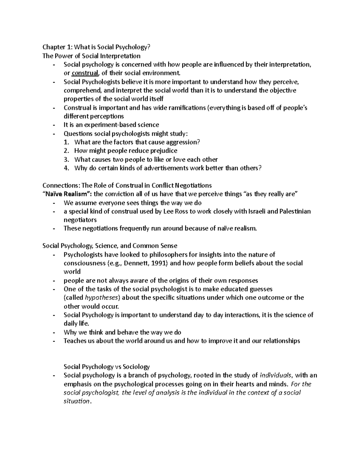 Chapter 1- Social Psych - Chapter 1: What is Social Psychology? The ...